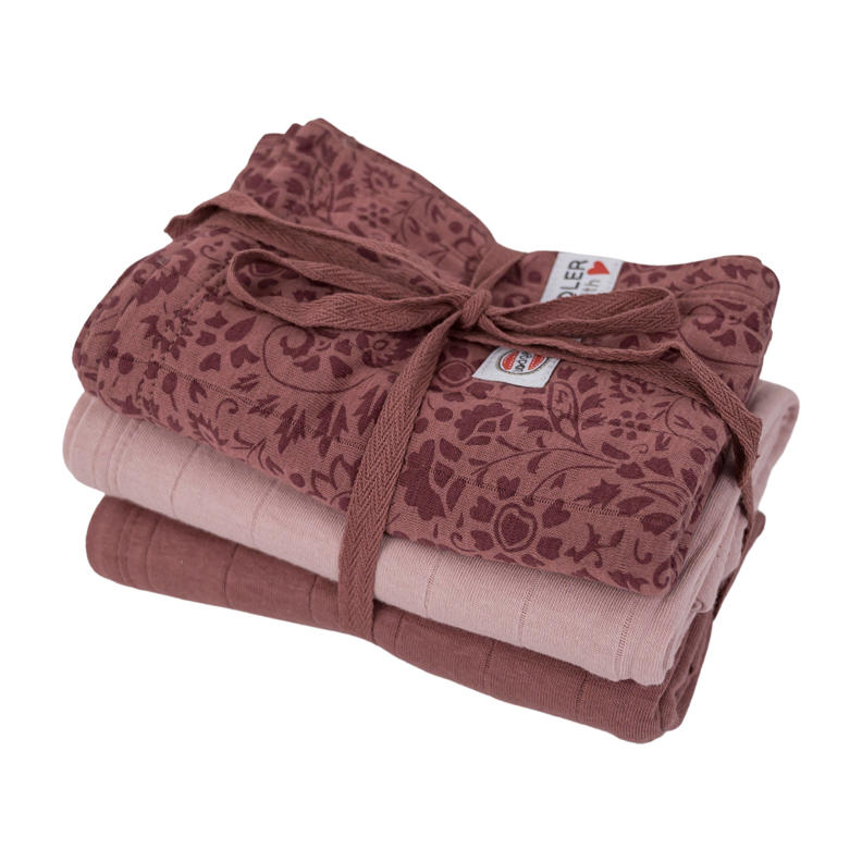 Lodger hydrofiele doek - set van 3 70x70 cm Flower Tribe Rosewood | wehkamp