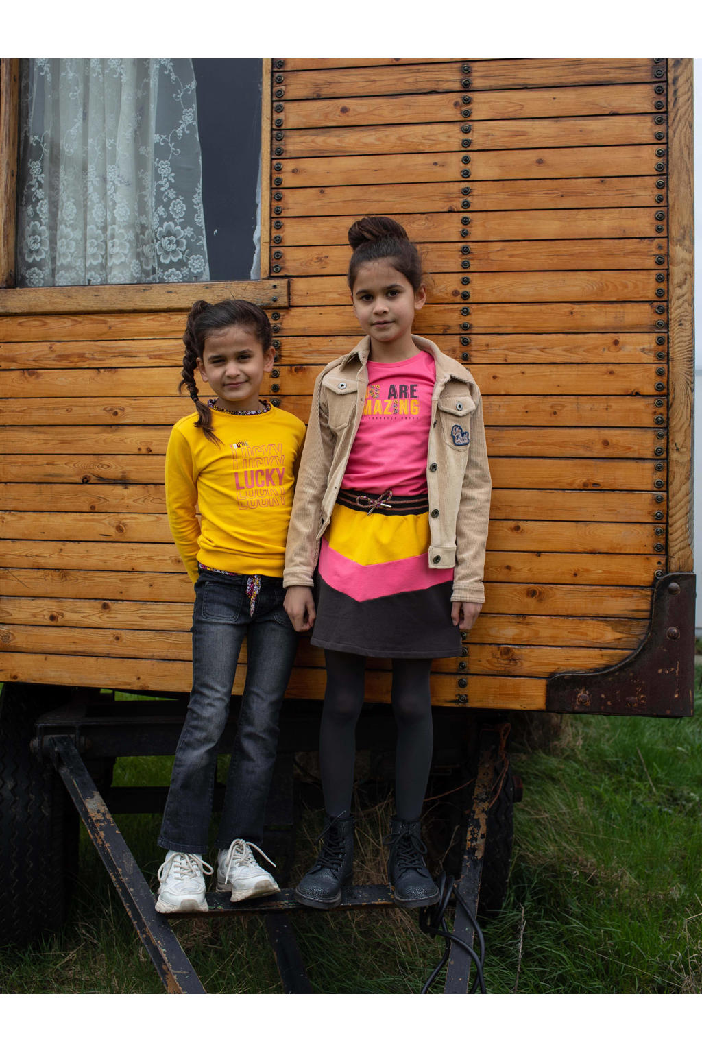 Quapi Girls rok Kenja antraciet/roze/geel | wehkamp