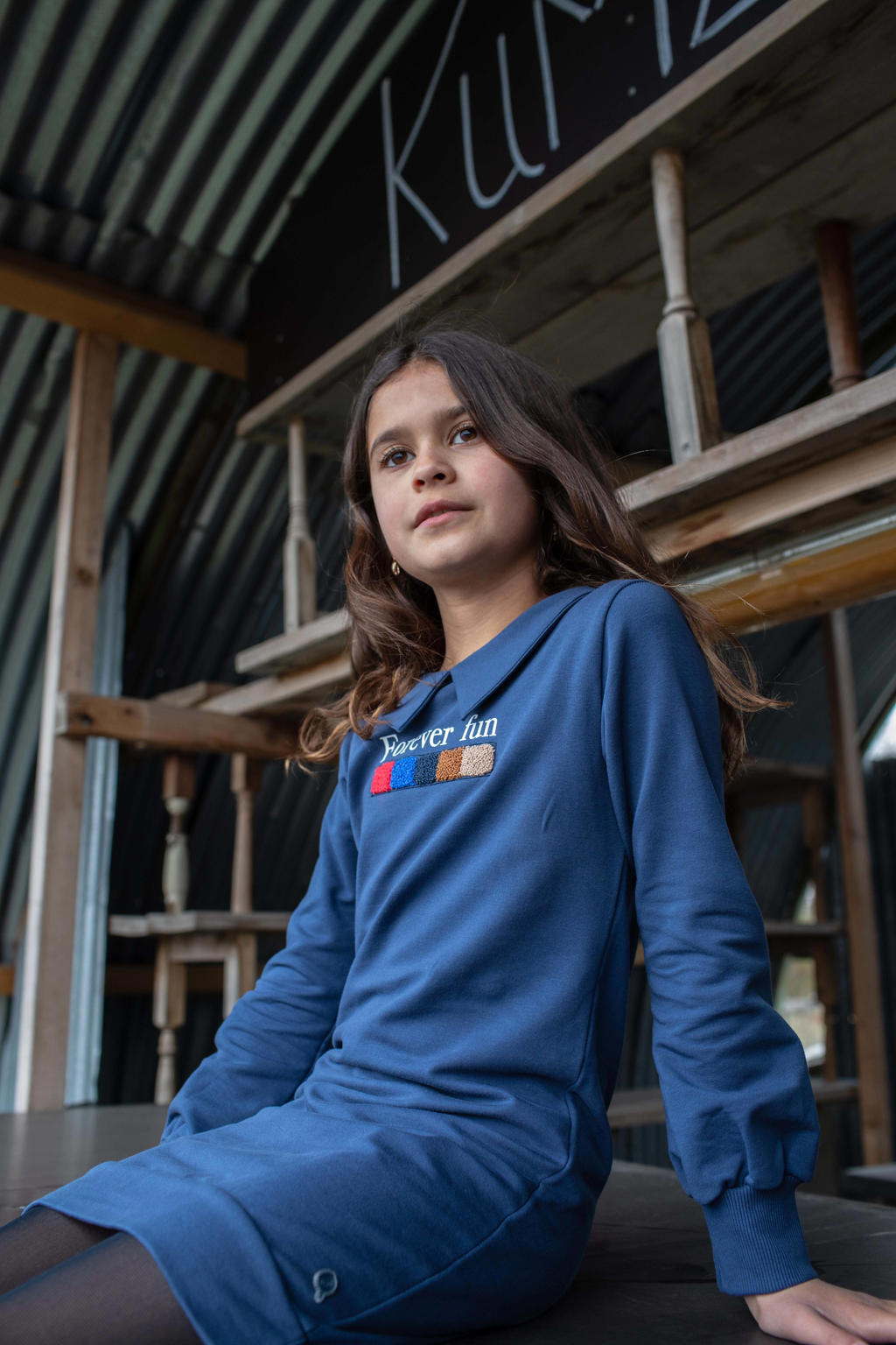 Quapi Girls jurk Kailyn met printopdruk donkerblauw | wehkamp
