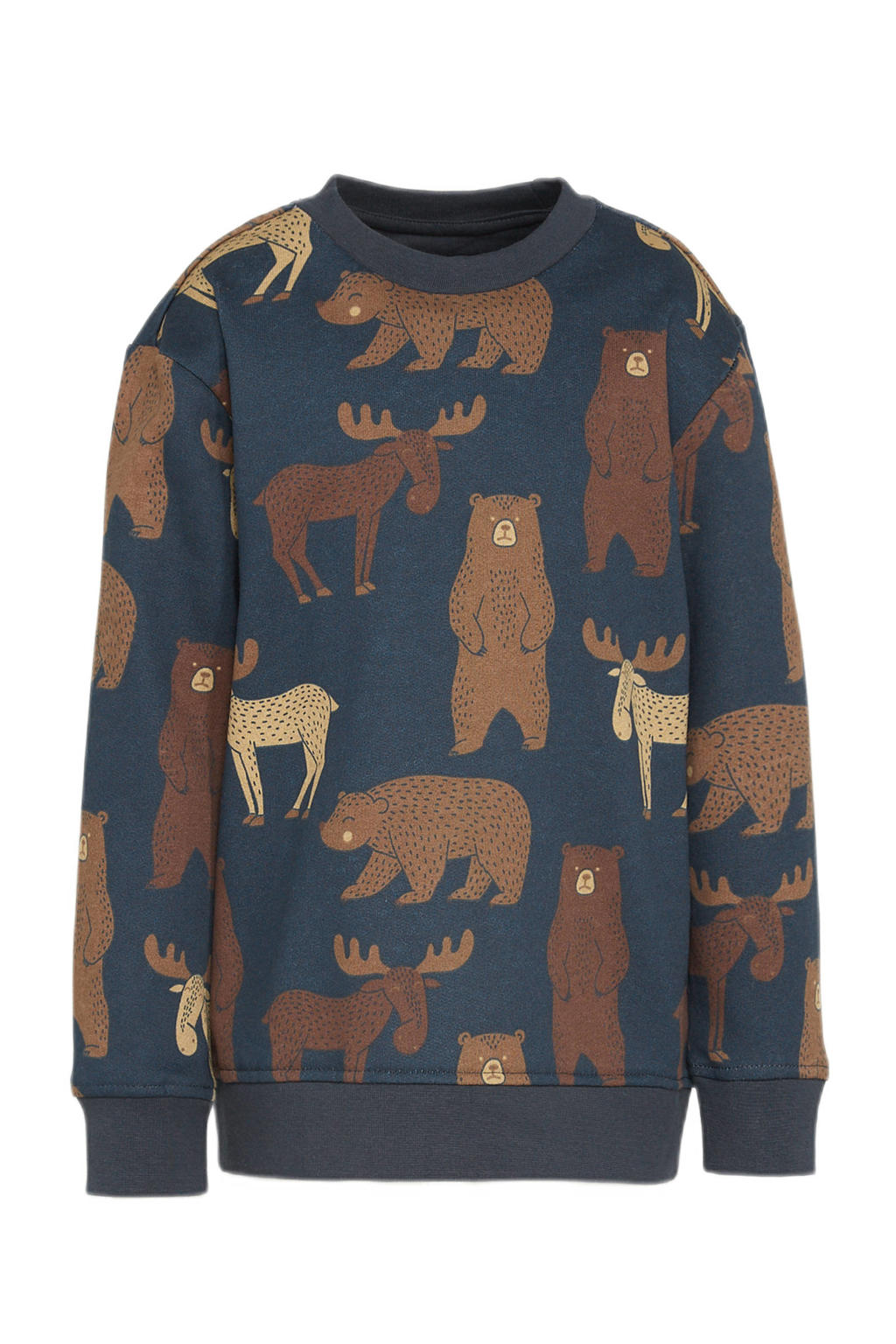 Ellos sweater Henry met all over print blauw/bruin | wehkamp
