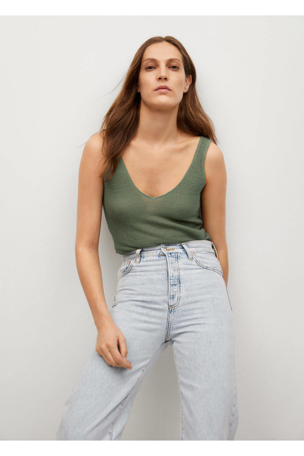 Mango fijngebreide top groen | wehkamp