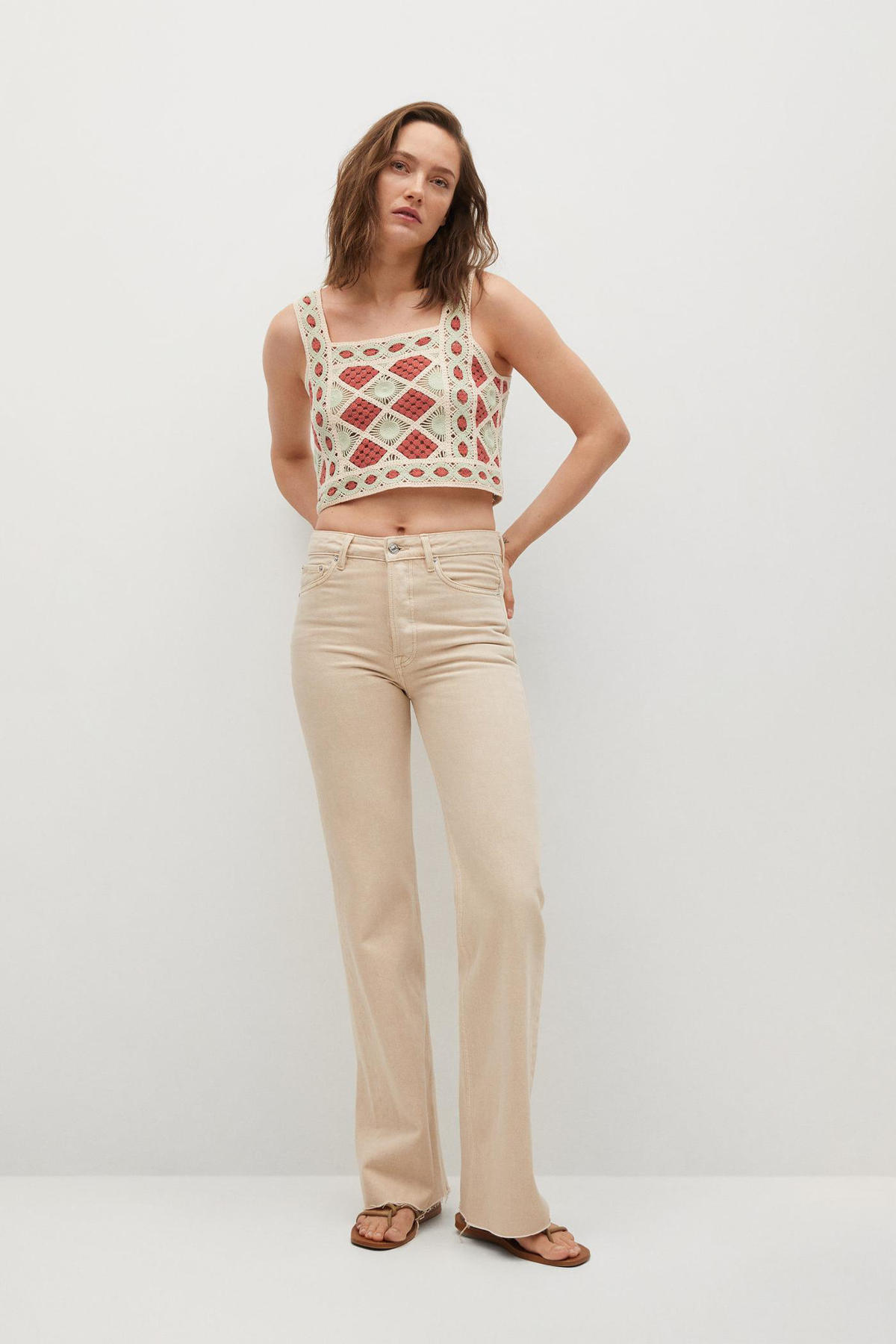 Mango crop top rood/ecru/groen | wehkamp