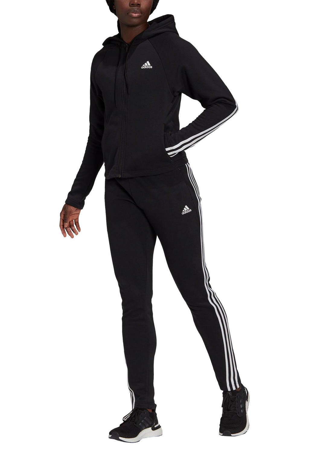 adidas Performance fleece joggingpak zwart/wit | wehkamp
