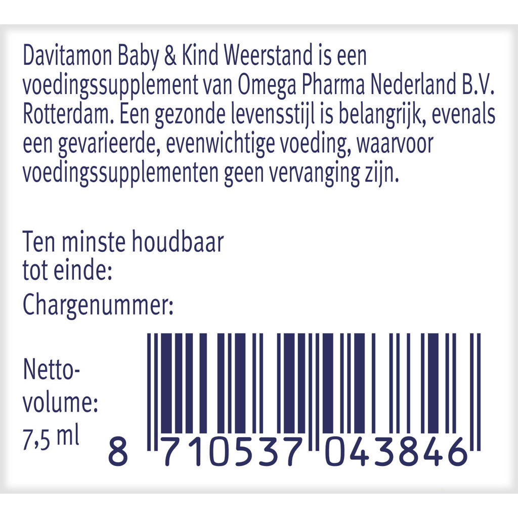 Davitamon Baby & Kind Weerstand met vitamine D3 en probiotica - 7,5 ml ...
