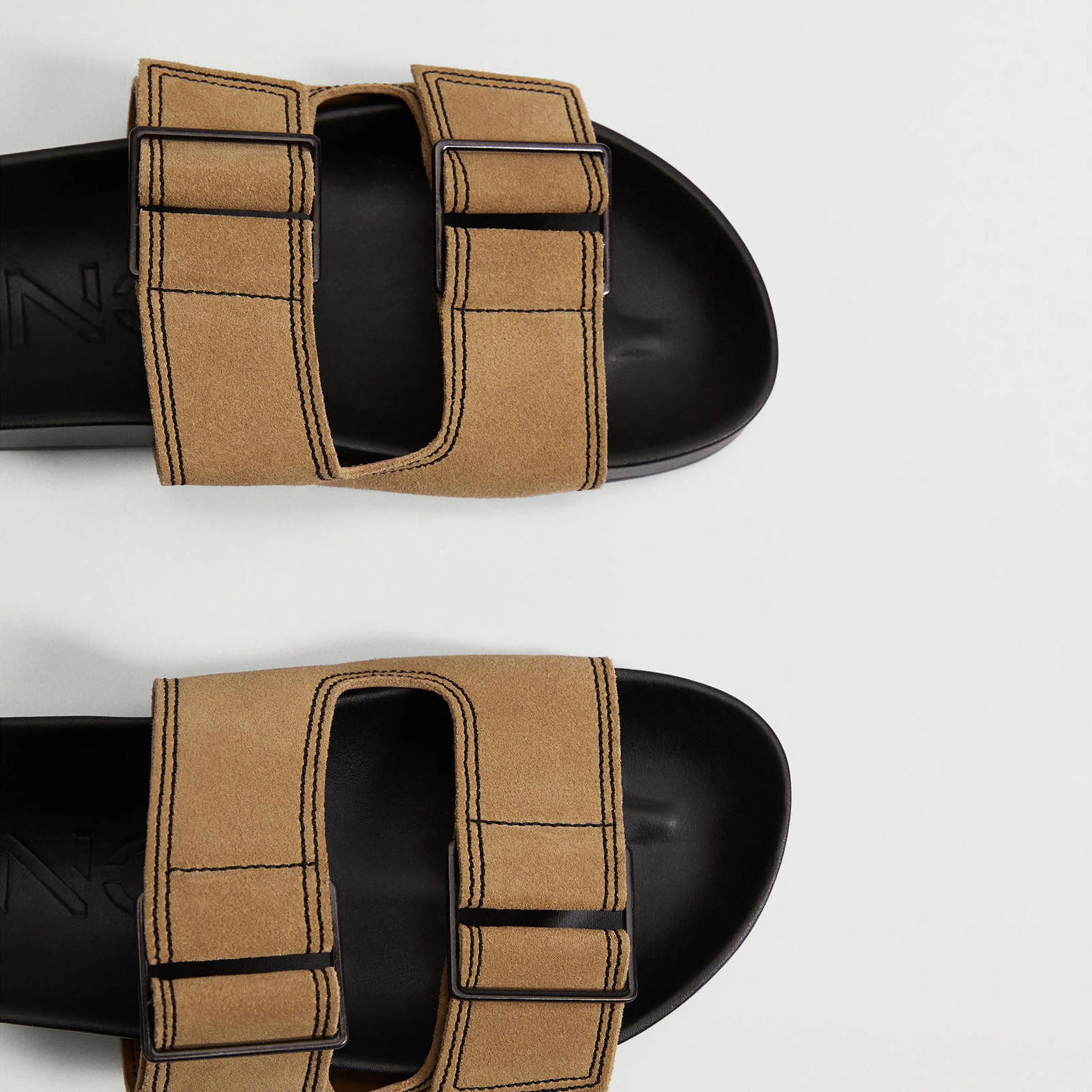 Mango leren slippers lichtbruin | wehkamp