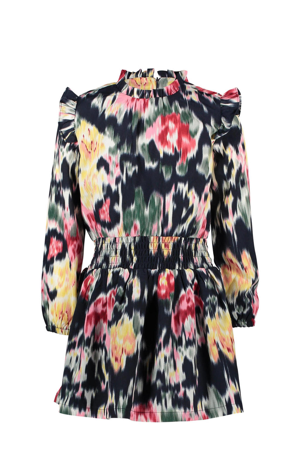 B.Nosy jurk met all over print en ruches roze/donkerblauw/beige | wehkamp