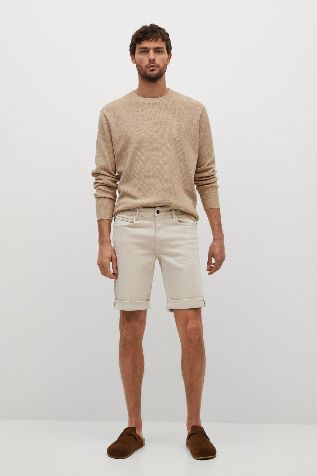 Mango Man regular fit jeans short lichtbeige | wehkamp