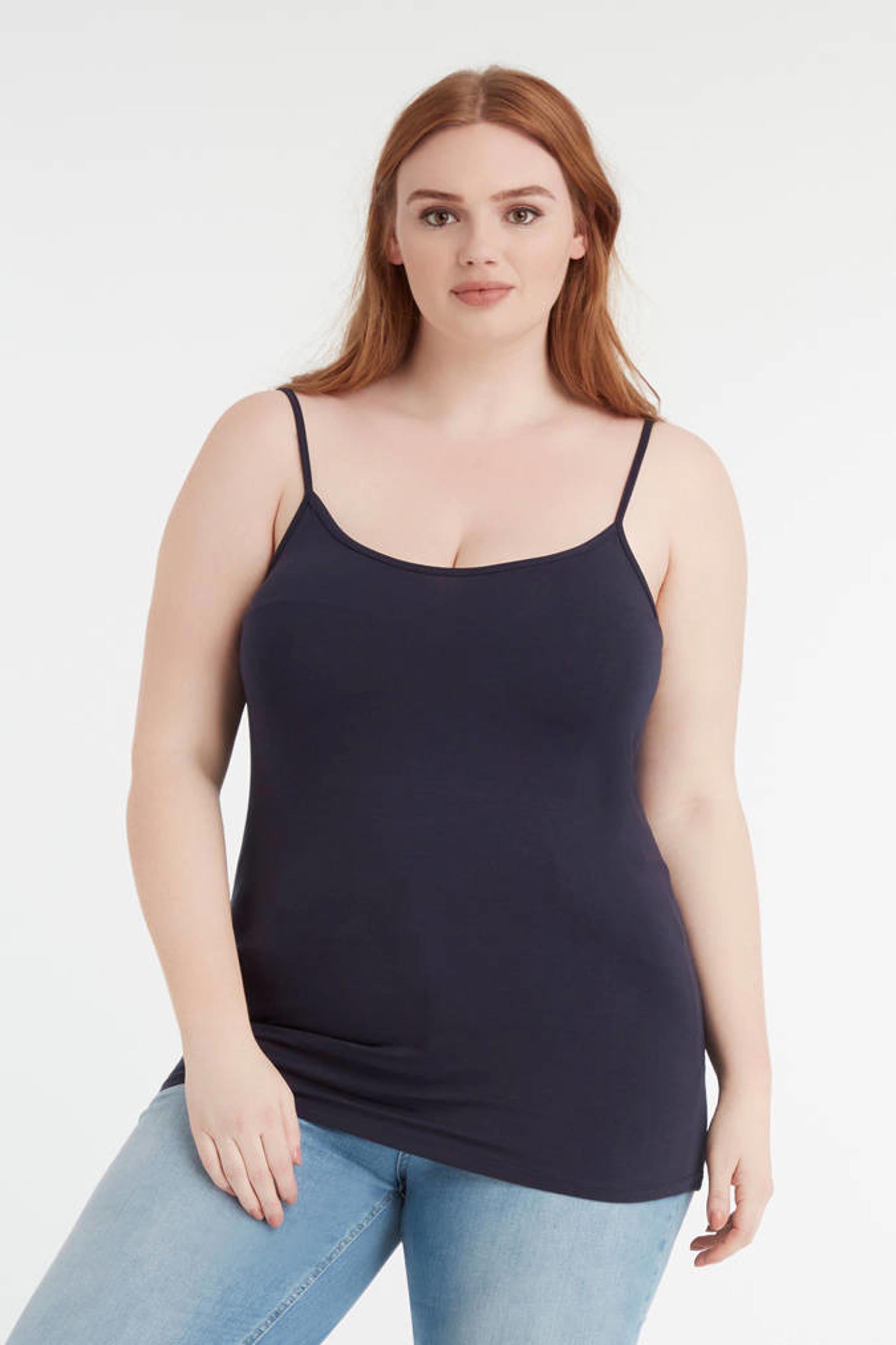 MS Mode basic singlet met spaghettibandjes donkerblauw | wehkamp