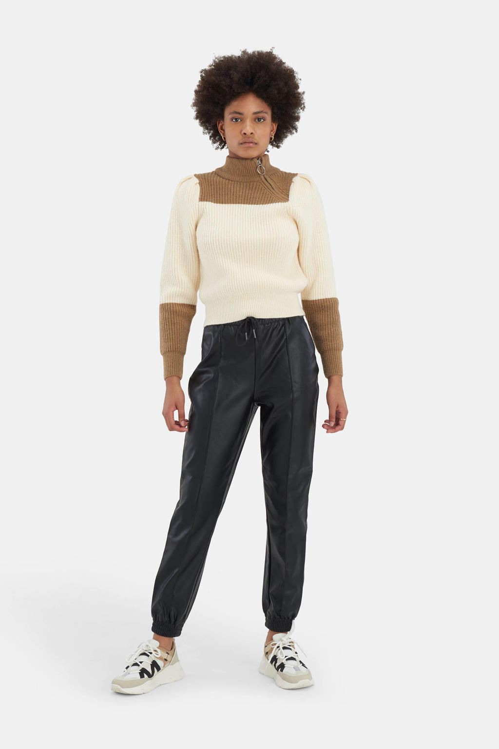 Shoeby imitatieleren cropped slim fit broek Pintuck zwart | wehkamp