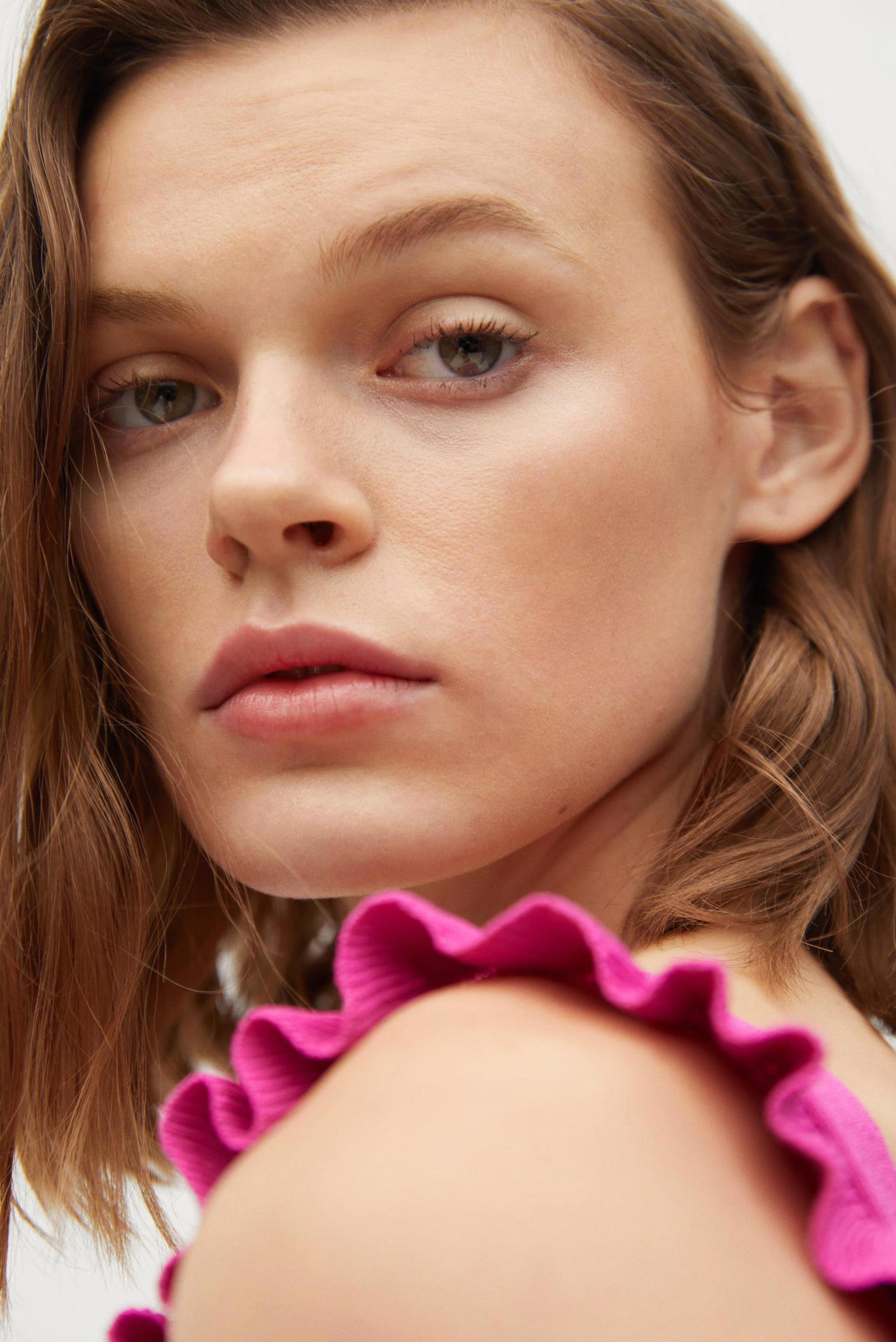 Mango fijngebreide crop top met volant fuchsia | wehkamp