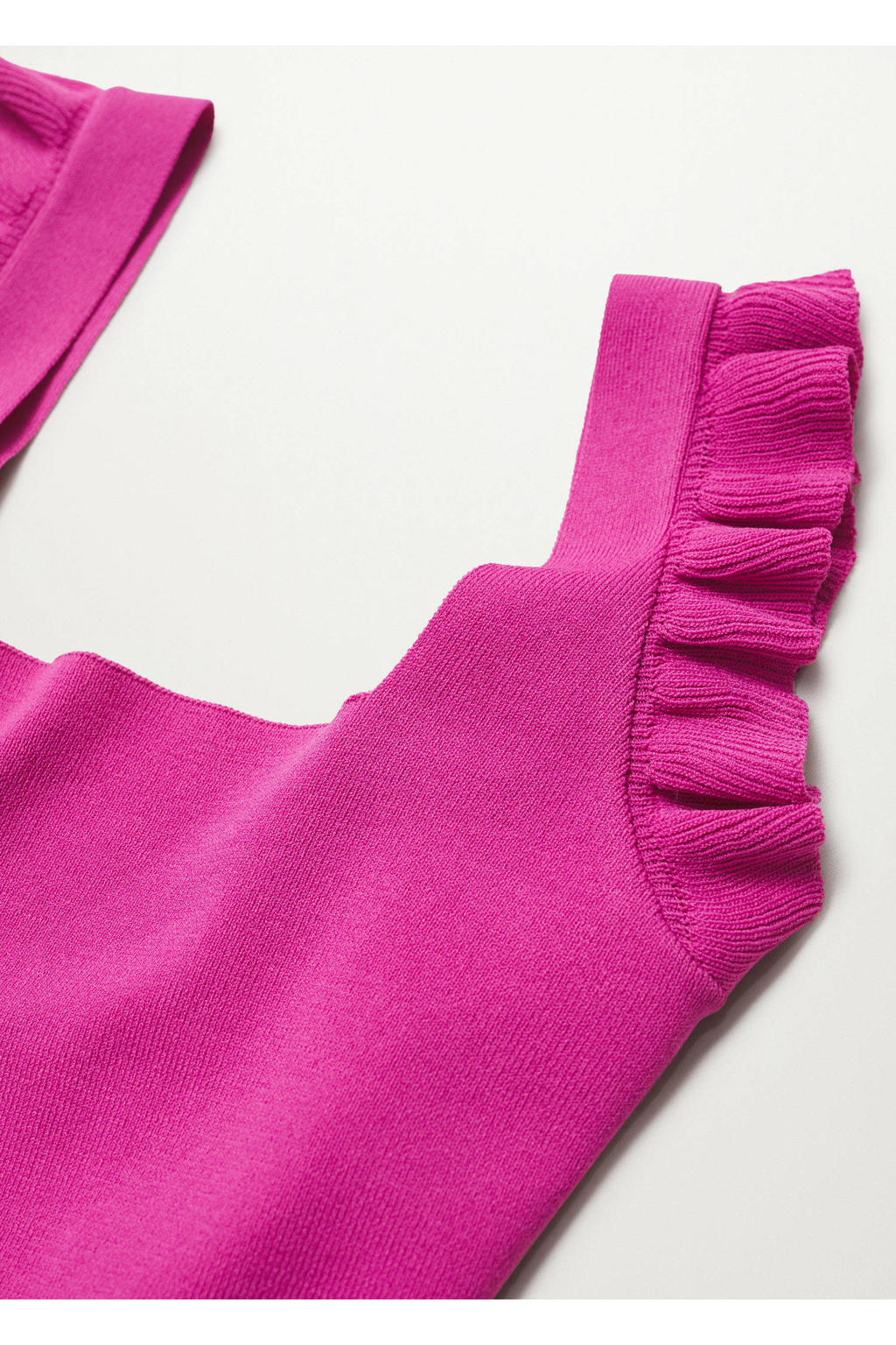 Mango fijngebreide crop top met volant fuchsia | wehkamp