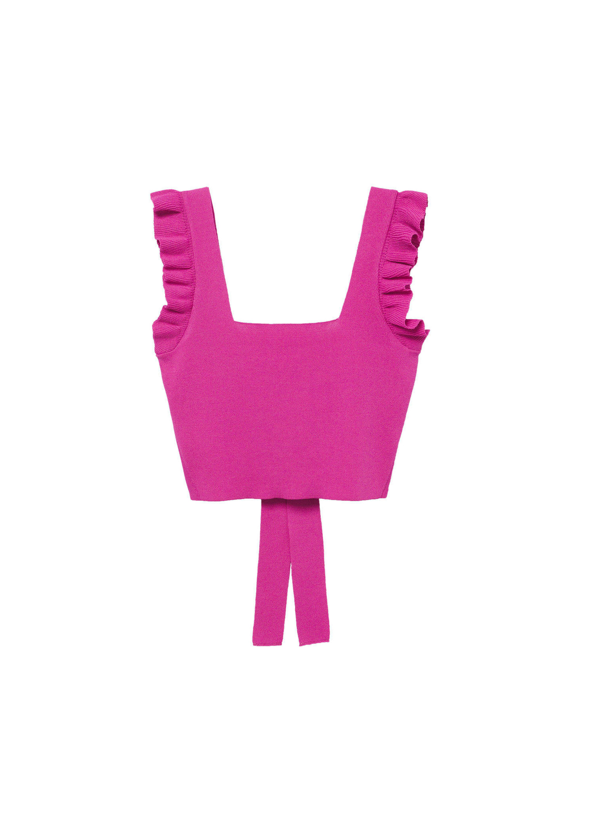 Mango fijngebreide crop top met volant fuchsia | wehkamp