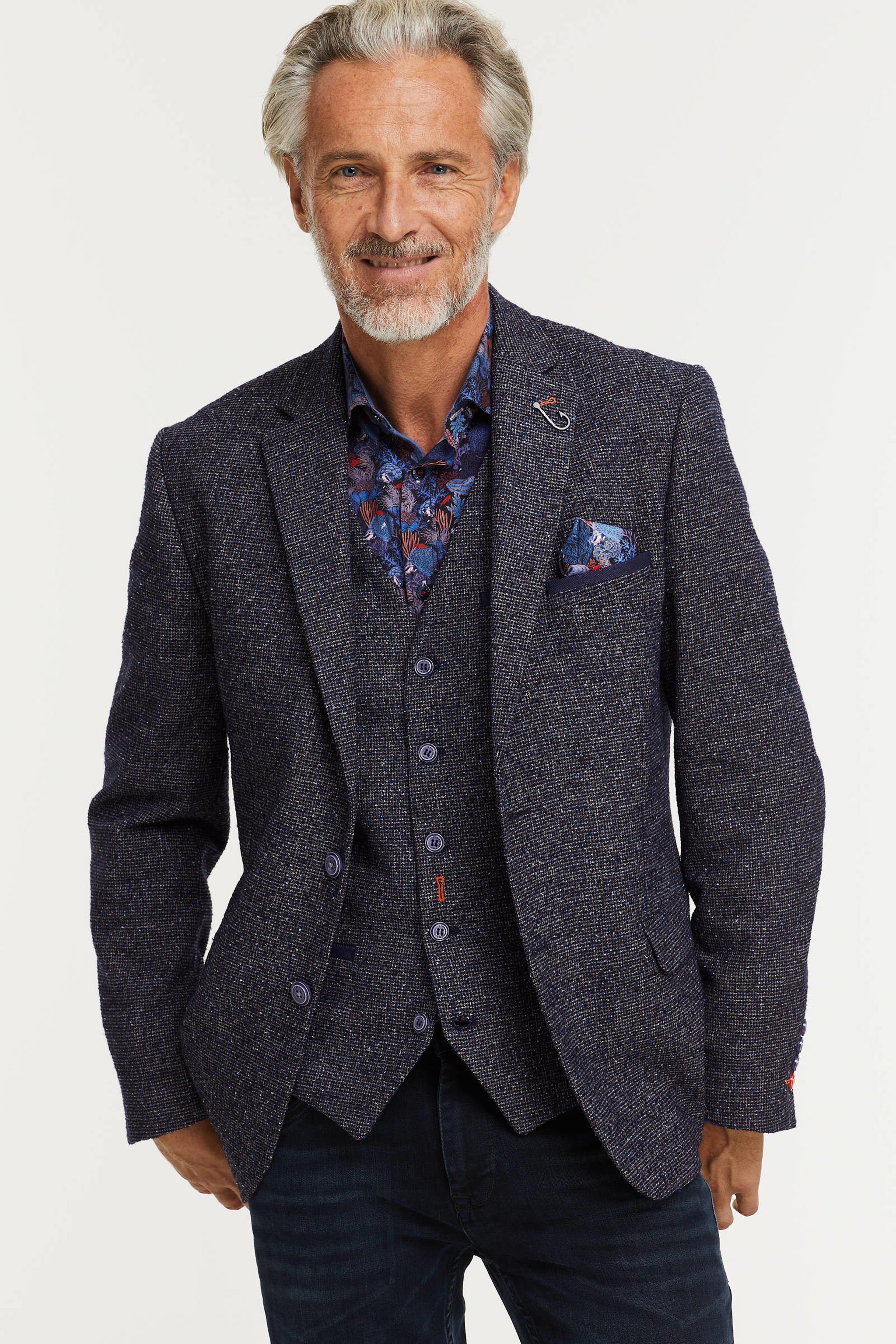 A fish named Fred gemêleerde regular fit colbert donkerblauw | wehkamp