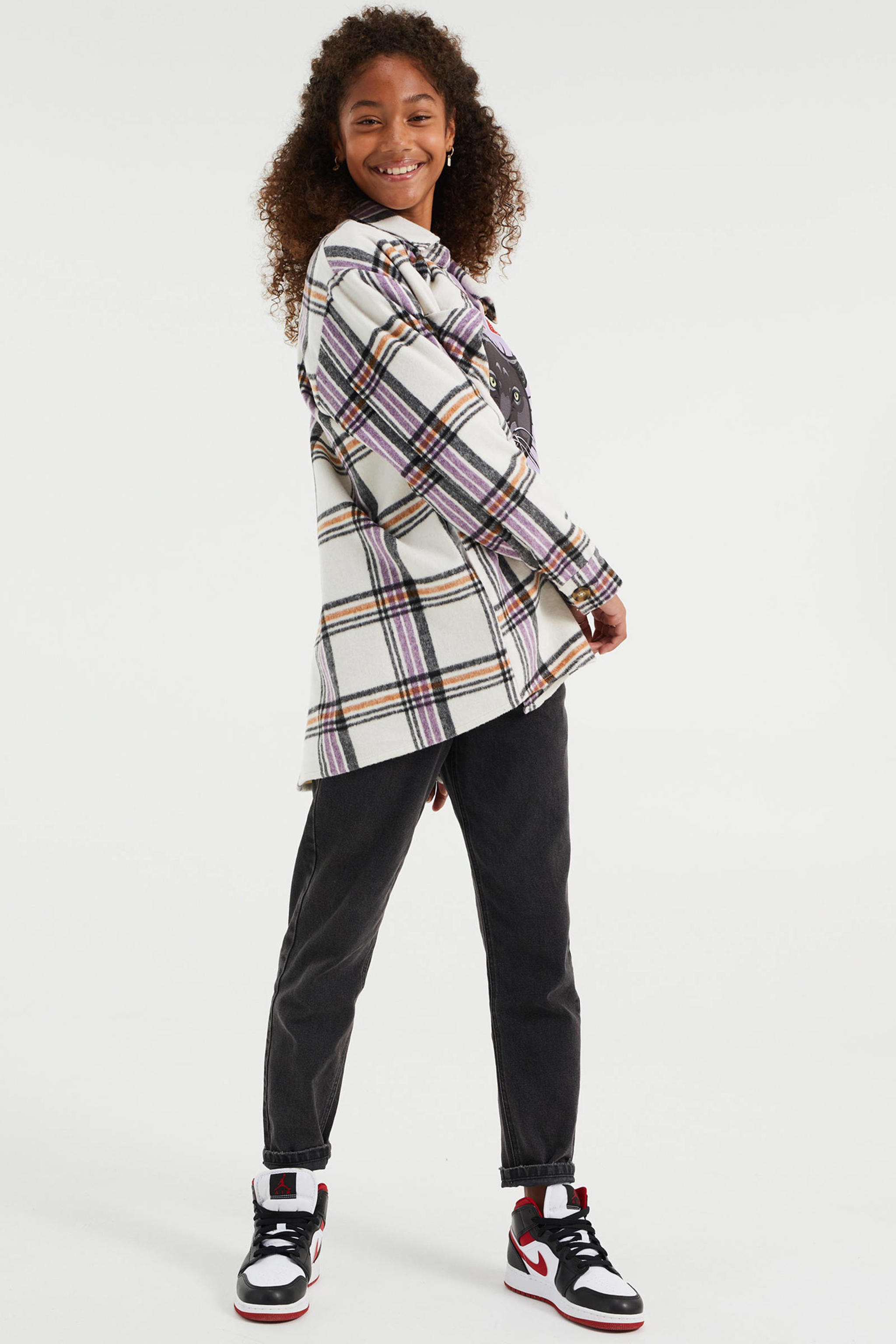 WE Fashion geruit jasje wit/paars/bruin | wehkamp