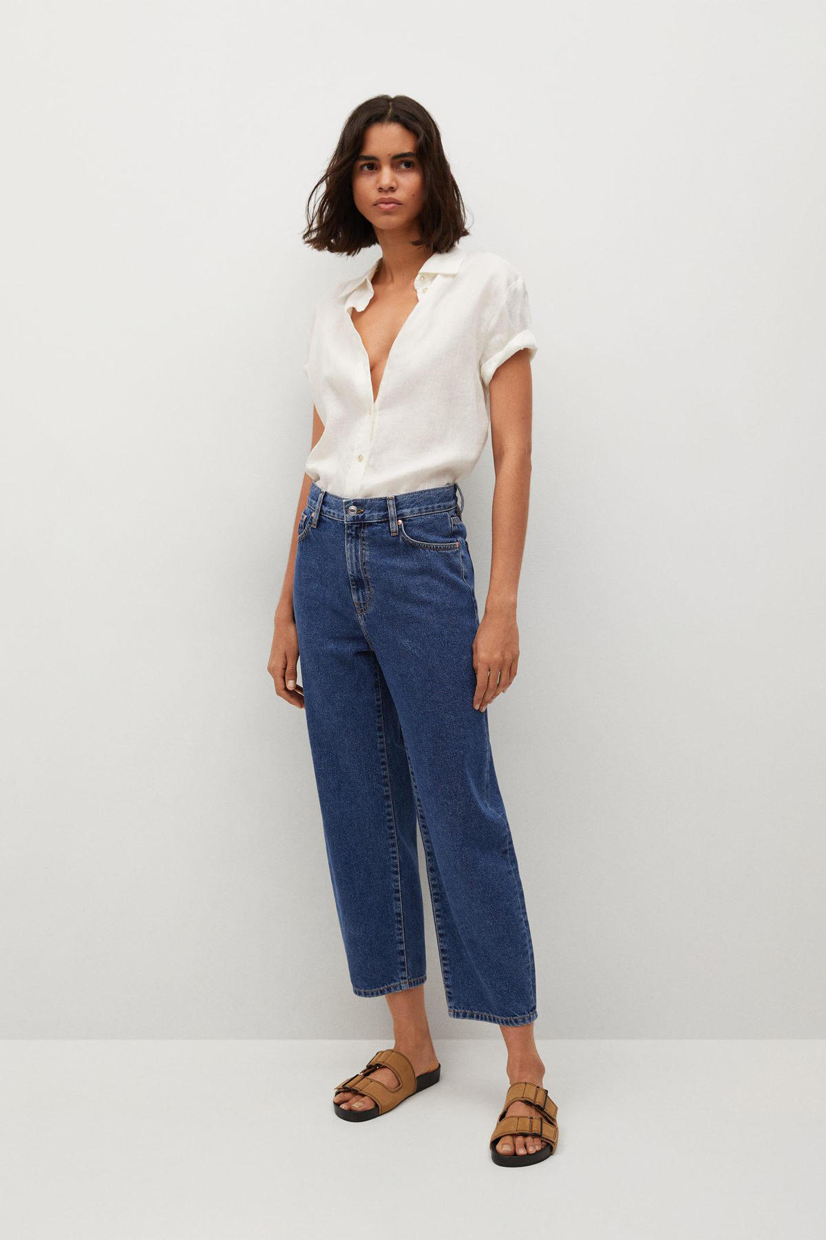 Mango cropped high waist straight fit jeans dark denim | wehkamp