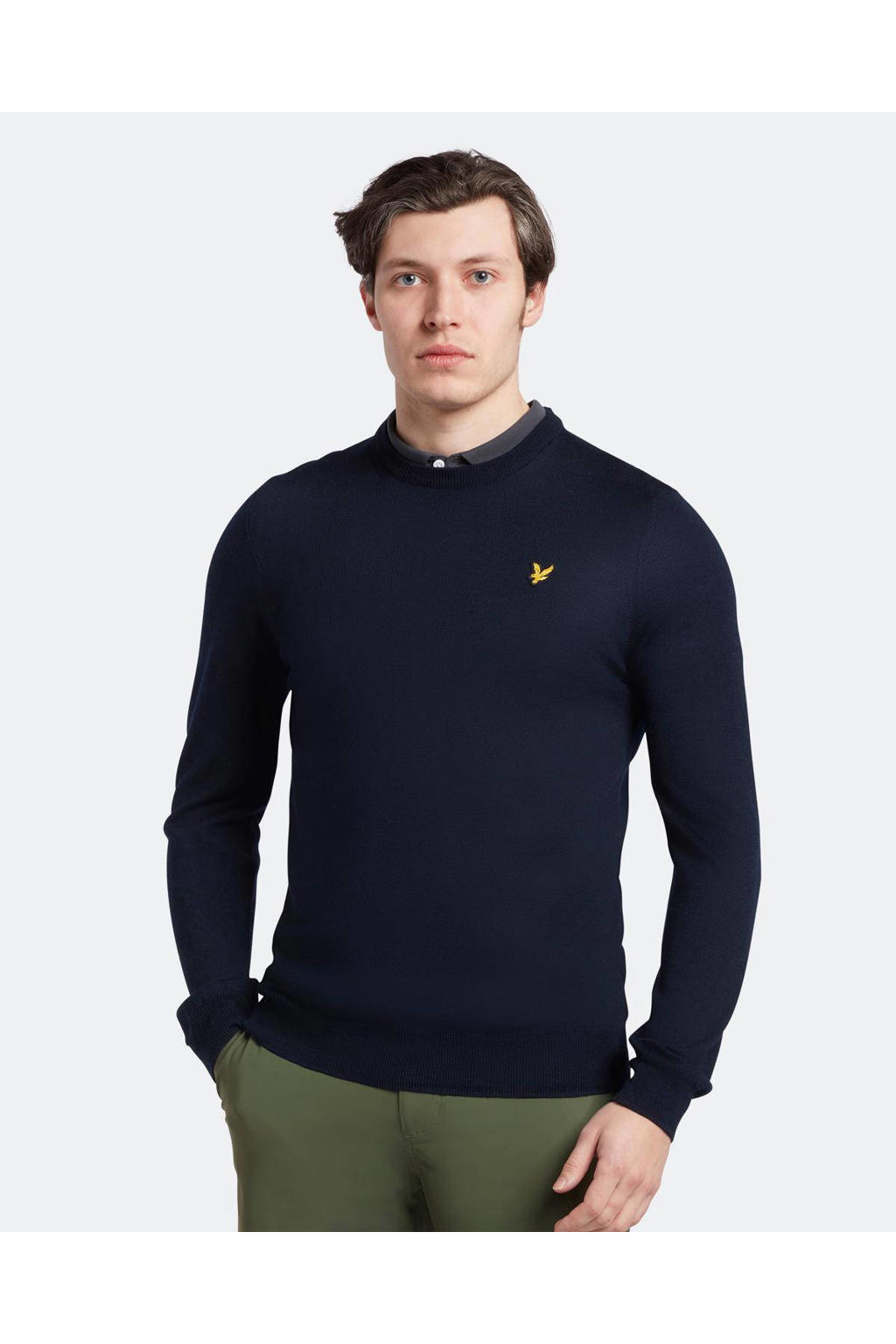 Lyle & Scott trui Golf Crew Neck Pullover met wol donkerblauw | wehkamp