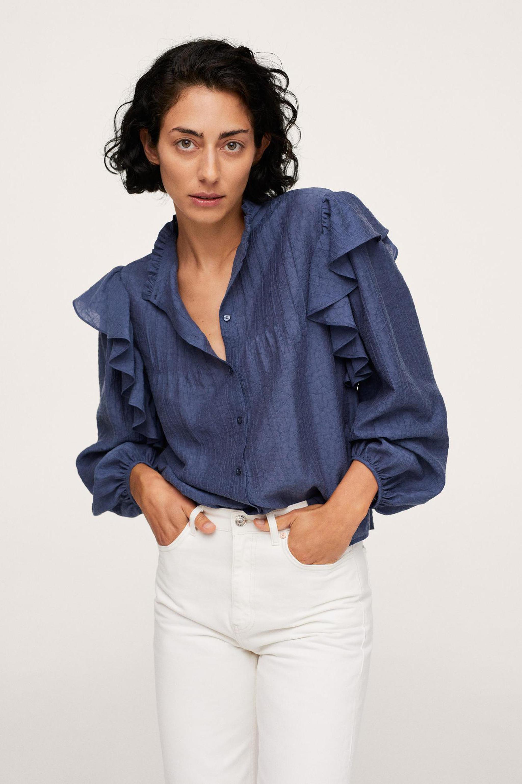 Mango blouse met ruches blauw | wehkamp Mango blouse met ruches blauw | wehkamp