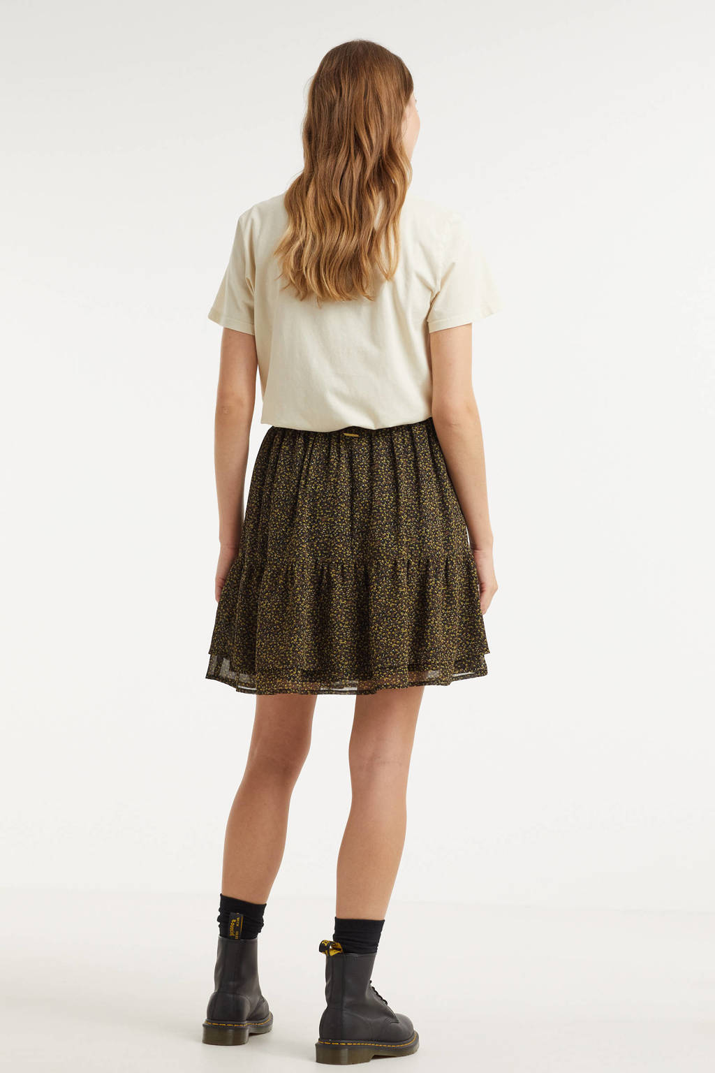 Circle of Trust rok Liv met all over print en volant zwart/groen/bruin ...