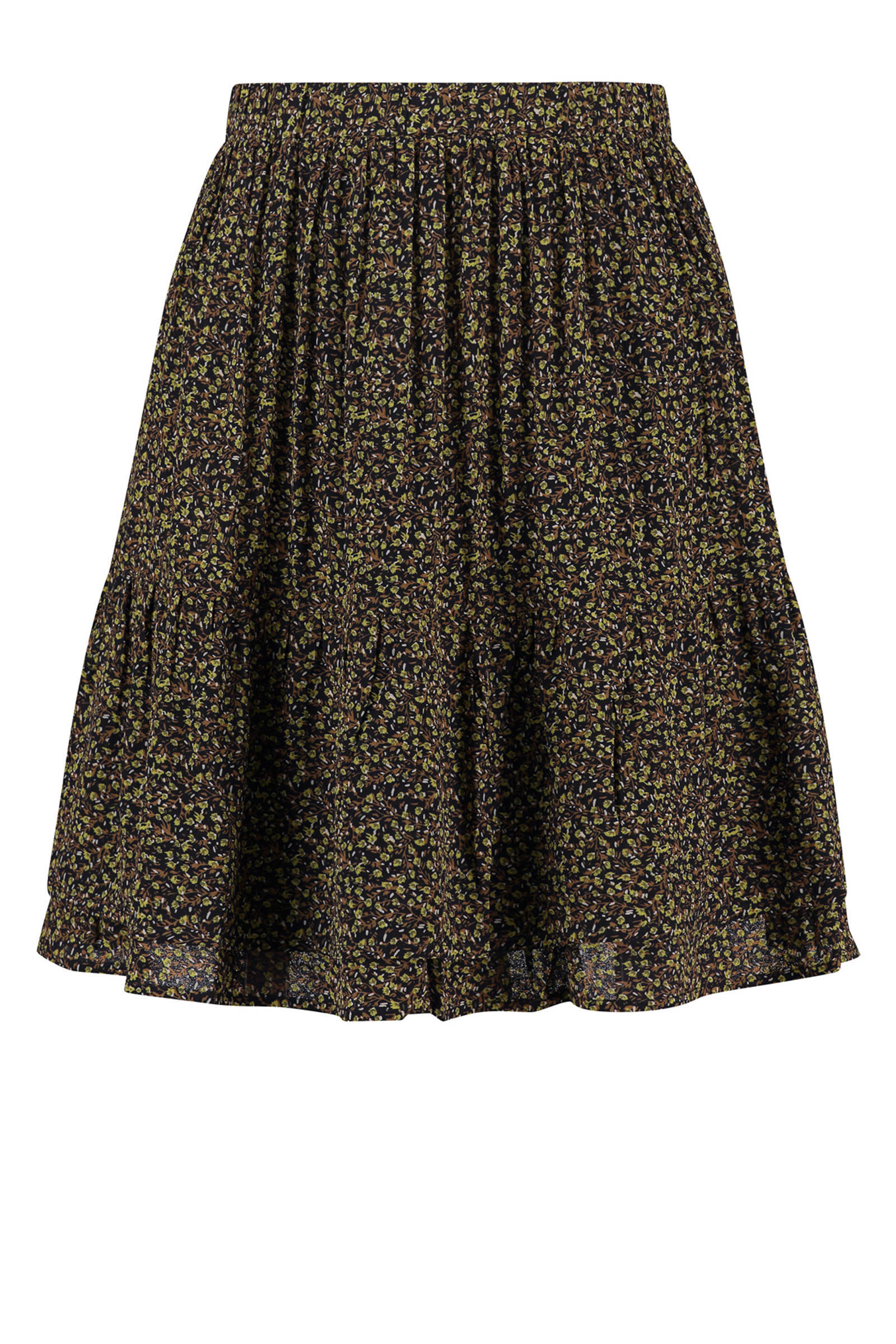 Circle of Trust rok Liv met all over print en volant zwart/groen/bruin ...