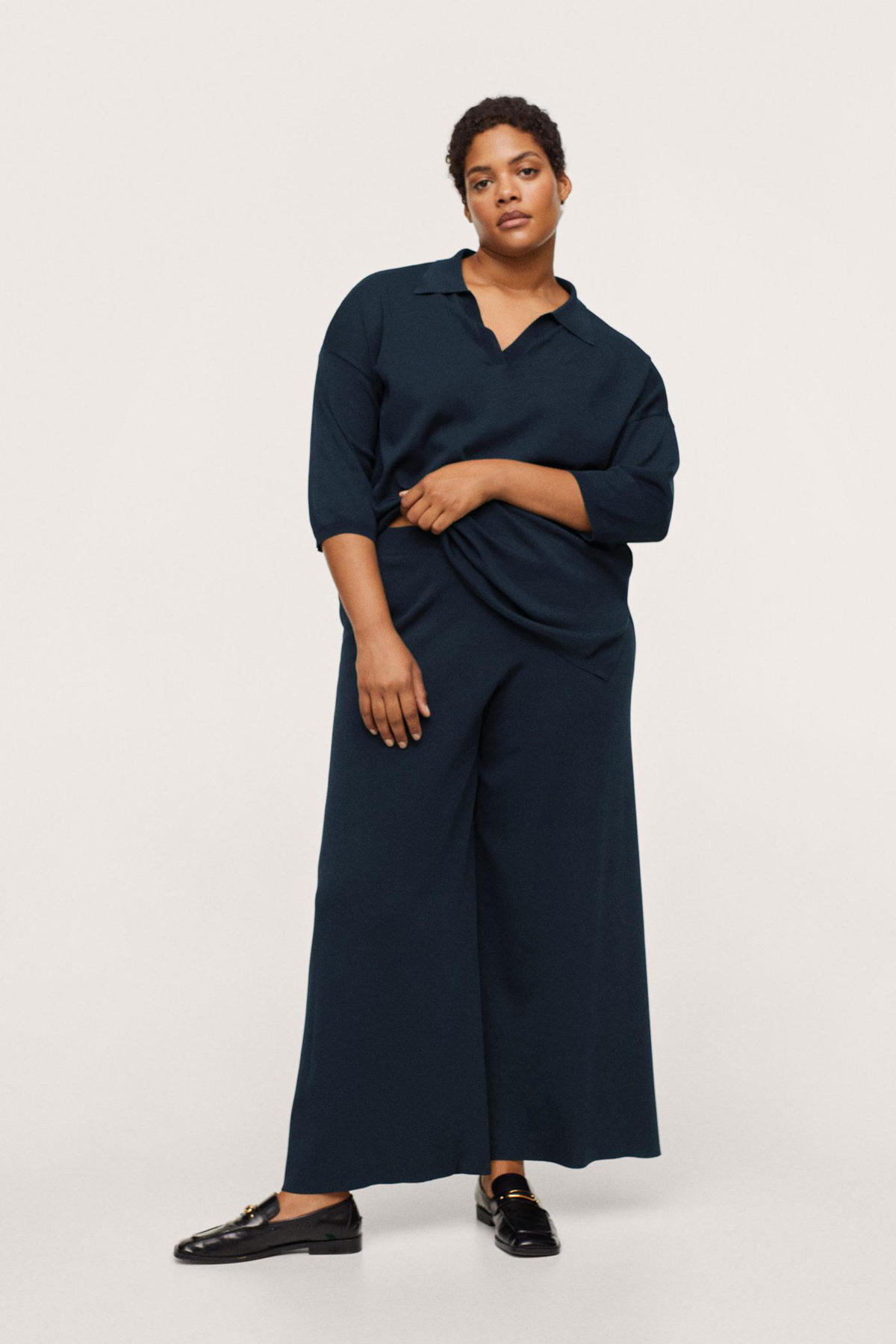 Mango Plus Size fijngebreide trui donkerblauw | wehkamp