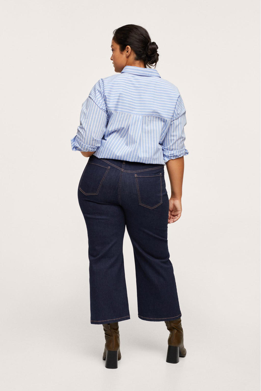 Mango Plus Size cropped high waist bootcut jeans dark denim | wehkamp