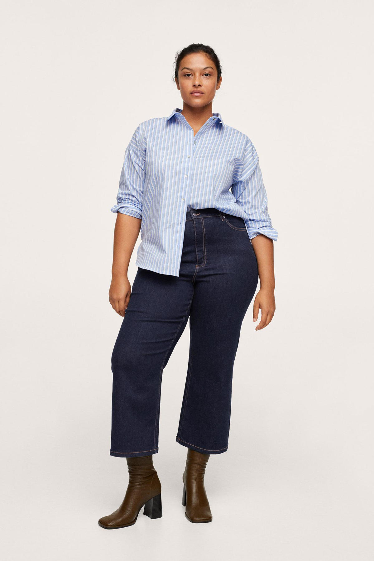Mango Plus Size cropped high waist bootcut jeans dark denim | wehkamp