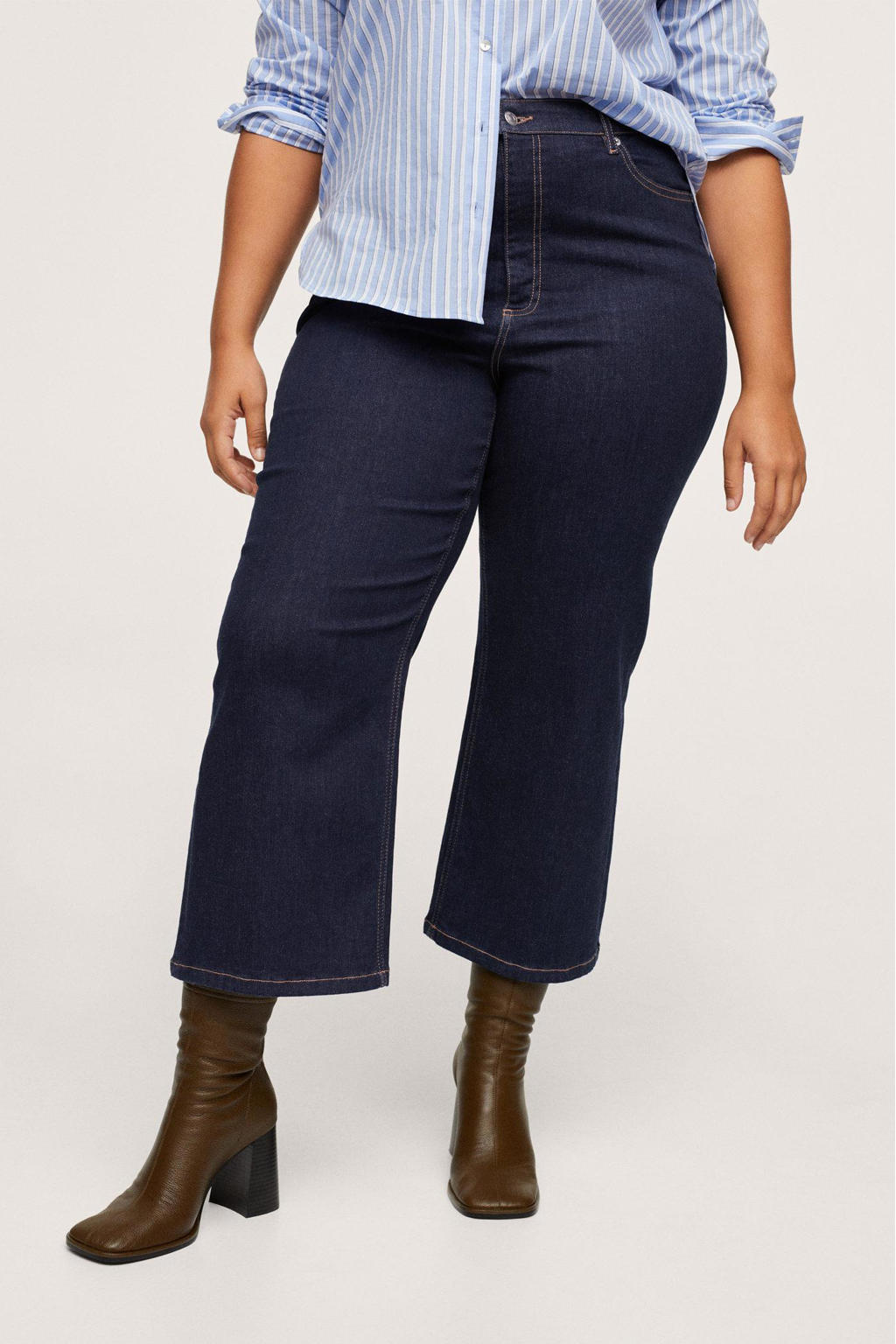 Mango Plus Size cropped high waist bootcut jeans dark denim | wehkamp