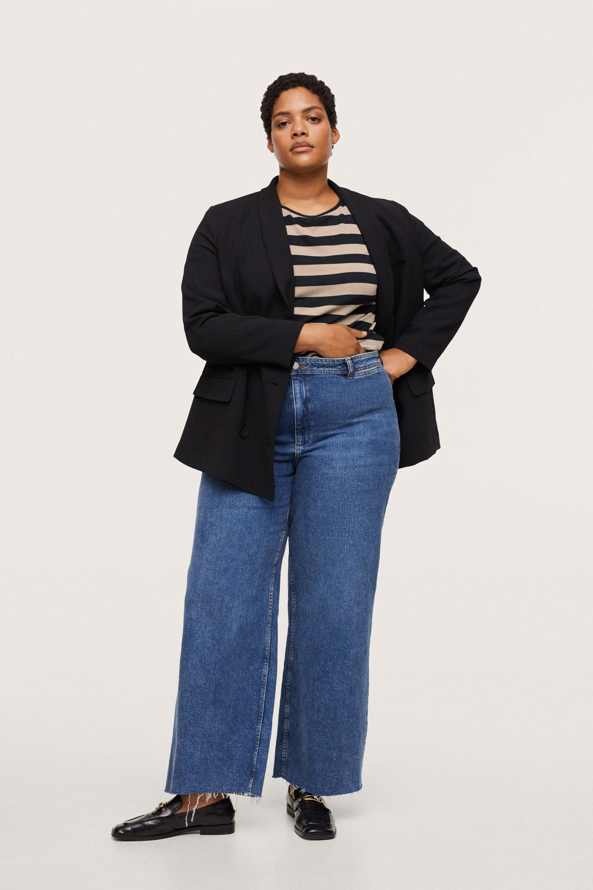 Mango Plus Size gestreepte longsleeve beige/zwart | wehkamp