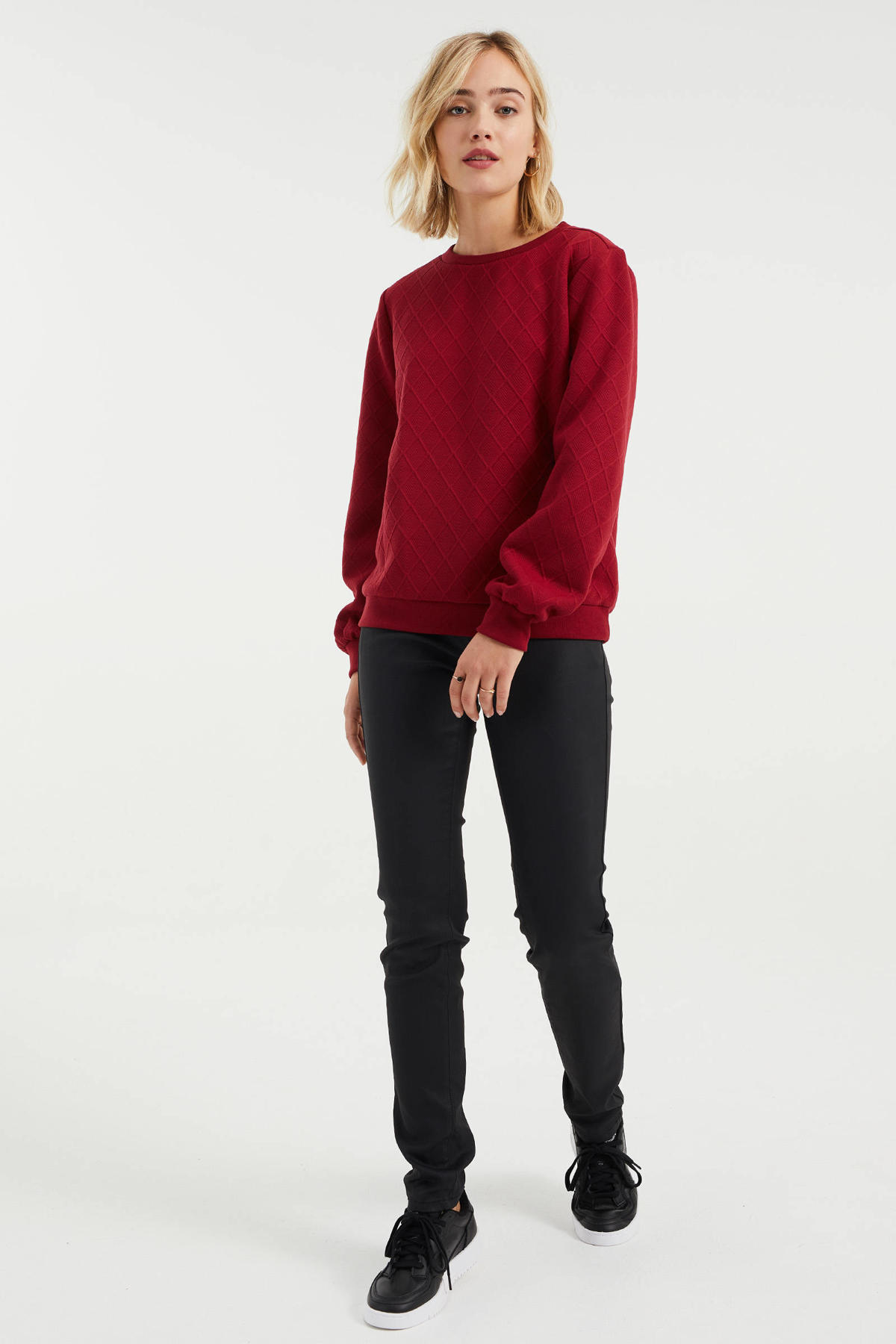 WE Fashion sweater met plooien donkerrood | wehkamp