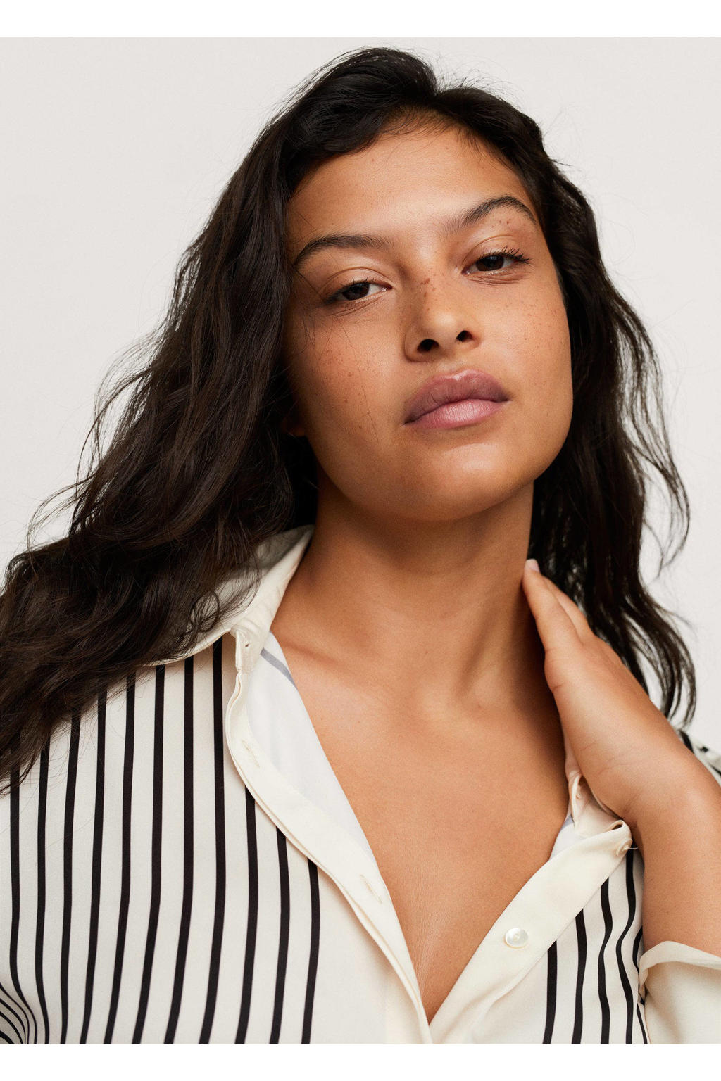 Mango Plus Size gestreepte geweven blouse wit/zwart | wehkamp