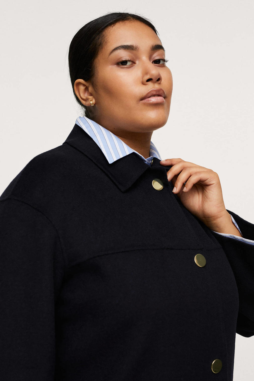 Mango Plus Size coat met wol donkerblauw | wehkamp