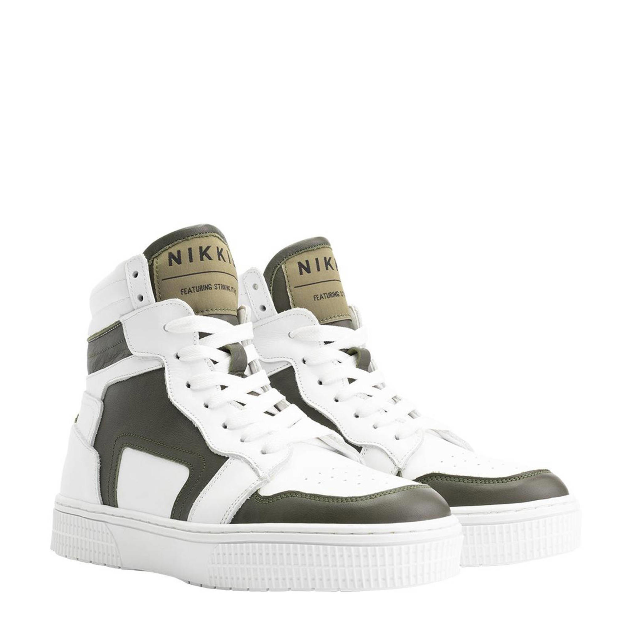NIKKIE Livia hoge leren sneakers wit/legergroen | wehkamp
