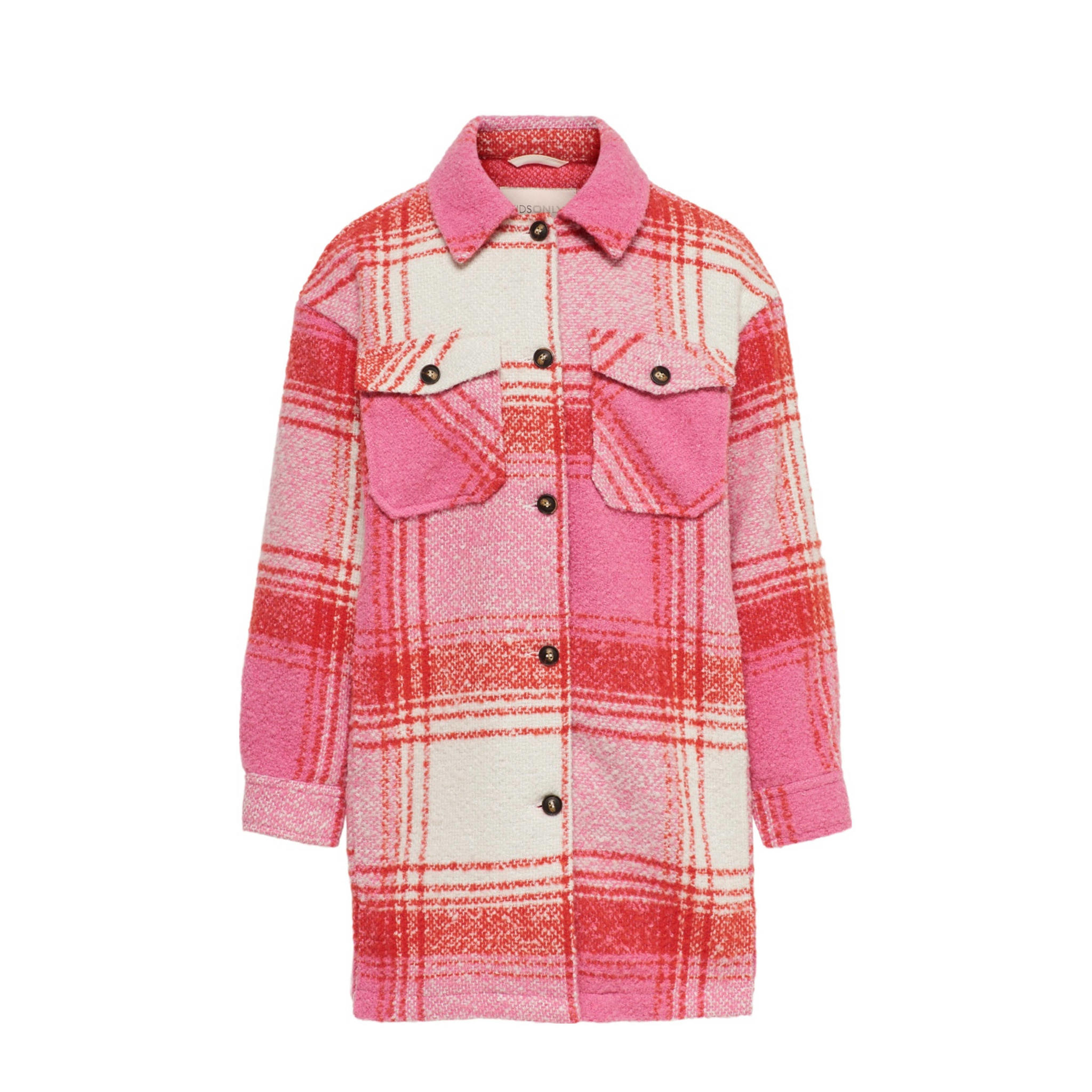 KIDS ONLY GIRL geruite shacket KONANJA roze/rood/wit | wehkamp