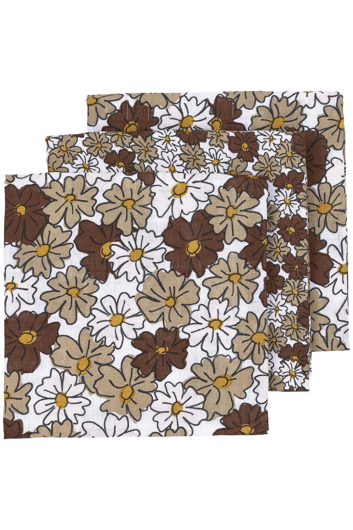 Meyco hydrofiele doek Vintage flower - set van 3 70x70 cm taupe | wehkamp