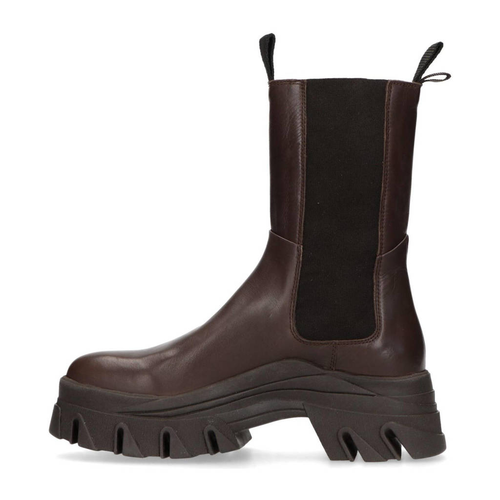Sacha x Queen of Jetlags leren chunky chelsea boots donkerbruin | wehkamp