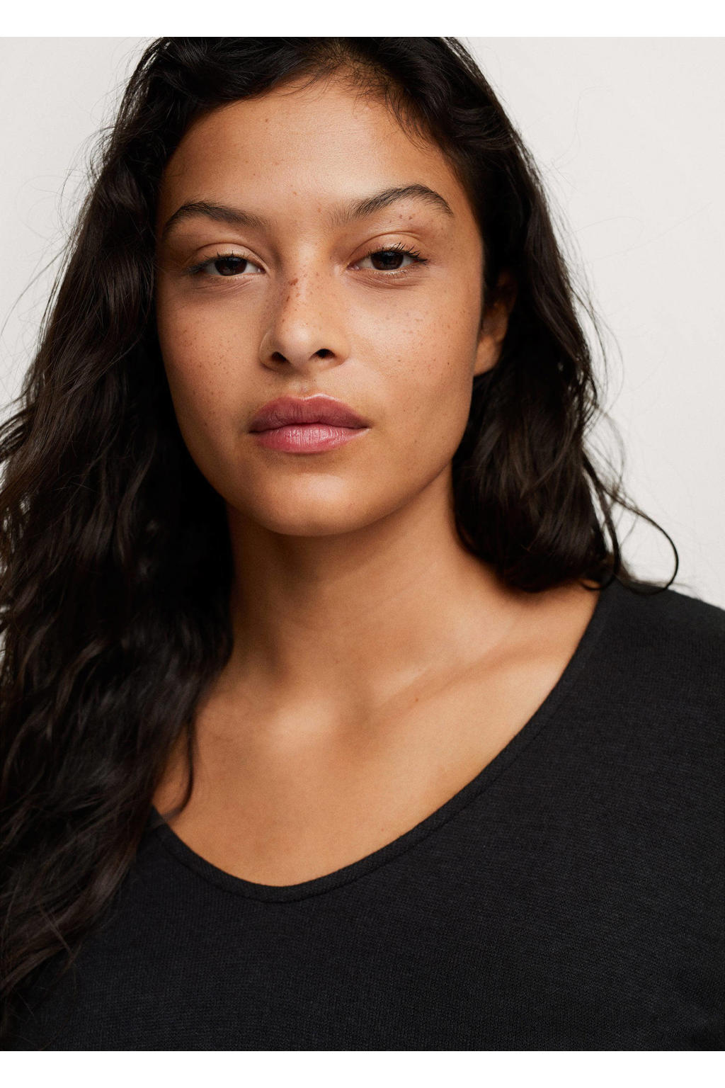 Mango Plus Size gemêleerde fijngebreide trui zwart | wehkamp