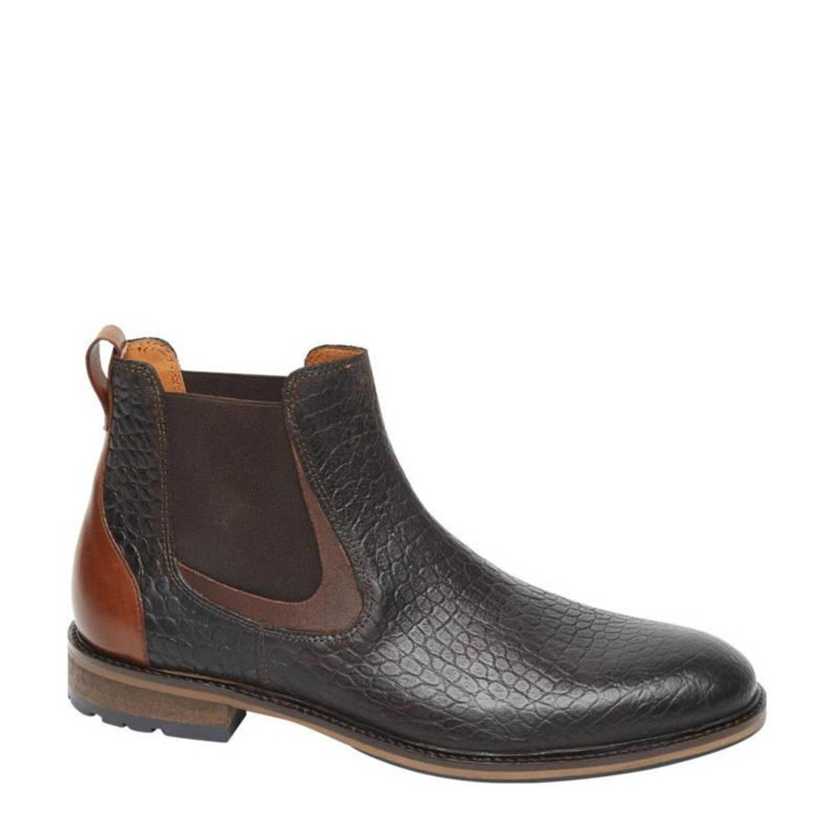 Van Lier Henry leren chelsea boots met crocoprint bruin | wehkamp
