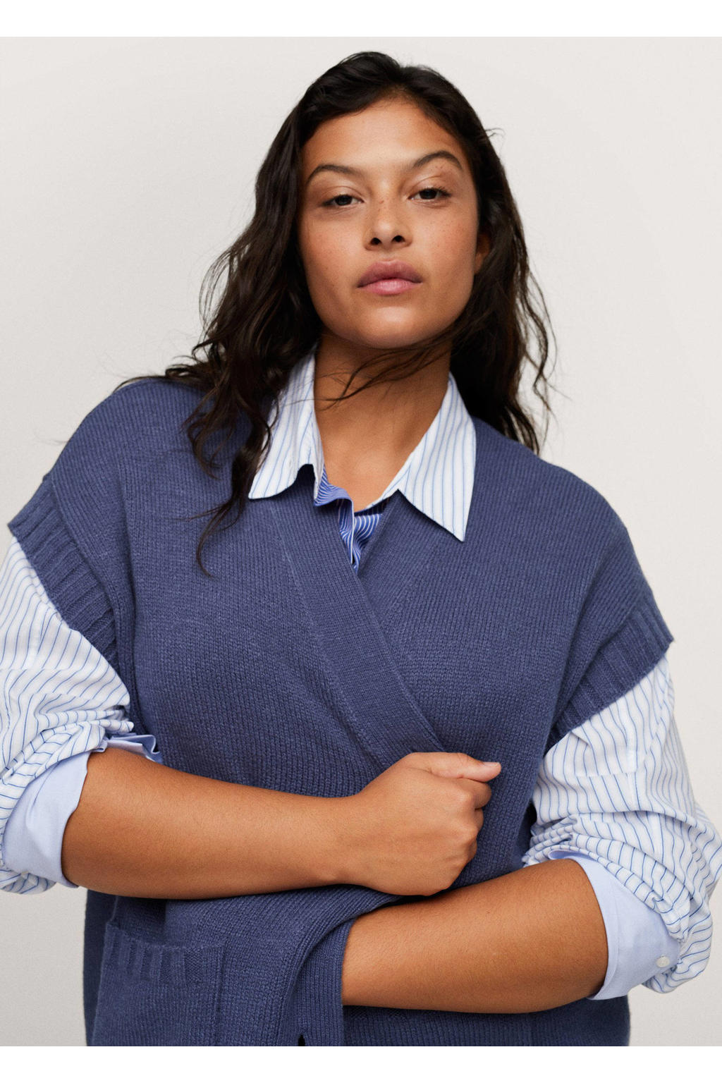 Mango Plus Size spencer donkerblauw | wehkamp