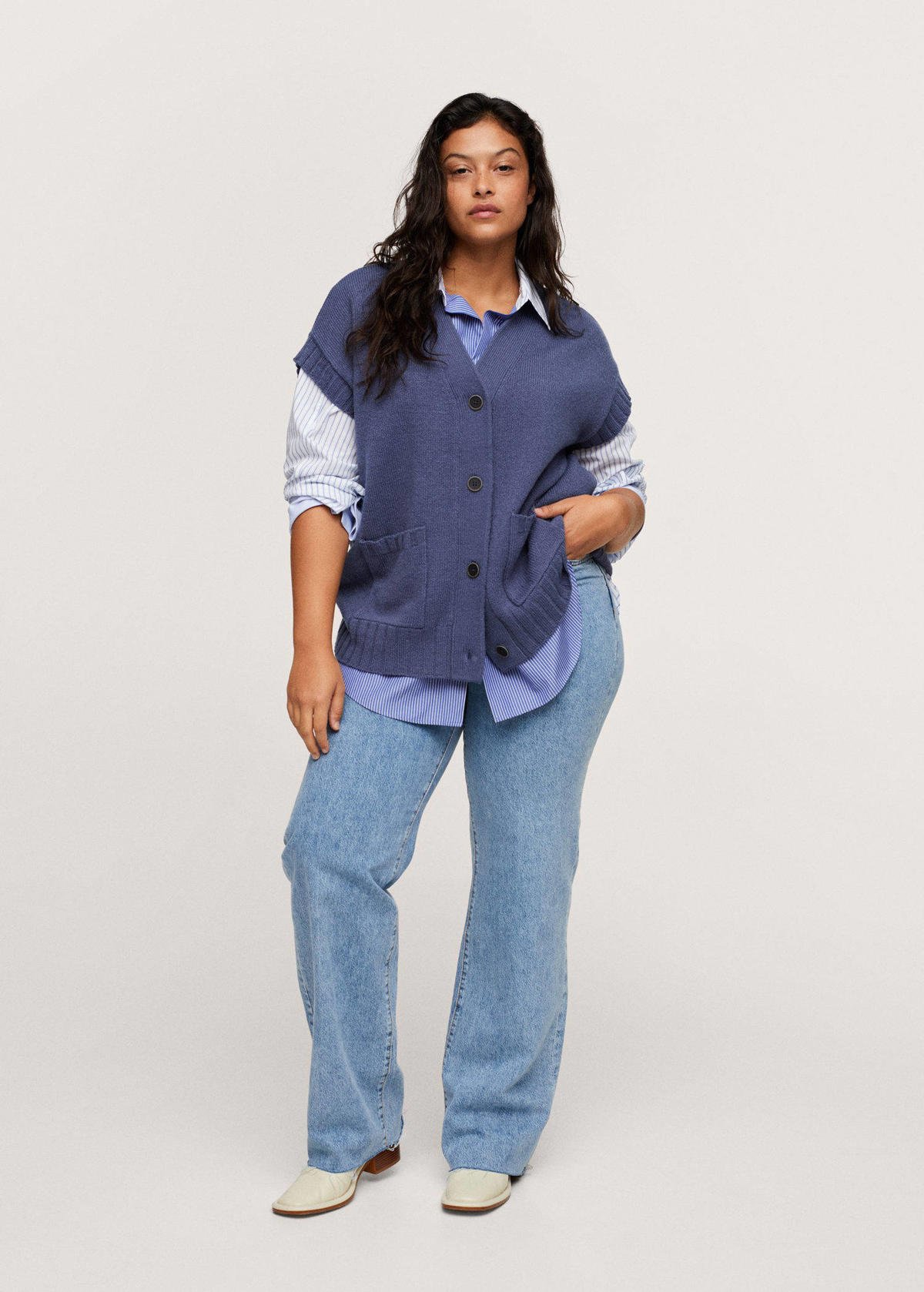 Mango Plus Size spencer donkerblauw | wehkamp