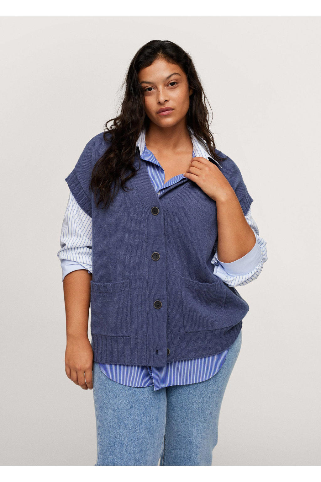 Mango Plus Size spencer donkerblauw | wehkamp