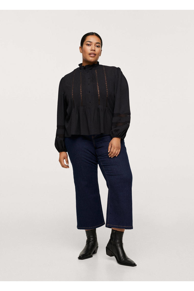 Mango Plus Size top met ruches zwart | wehkamp