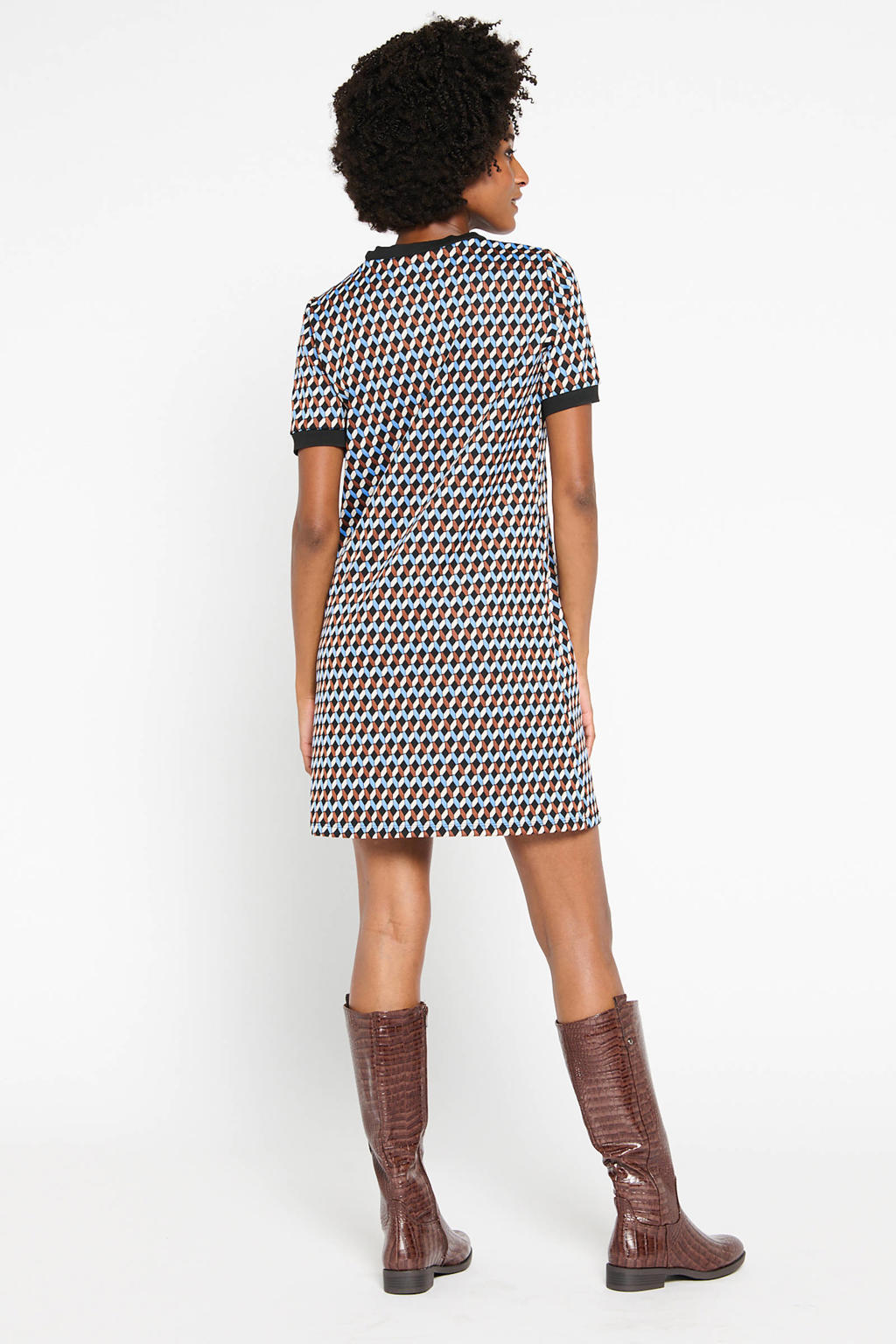 LOLALIZA jurk met all over print zwart/lichtblauw/bruin | wehkamp