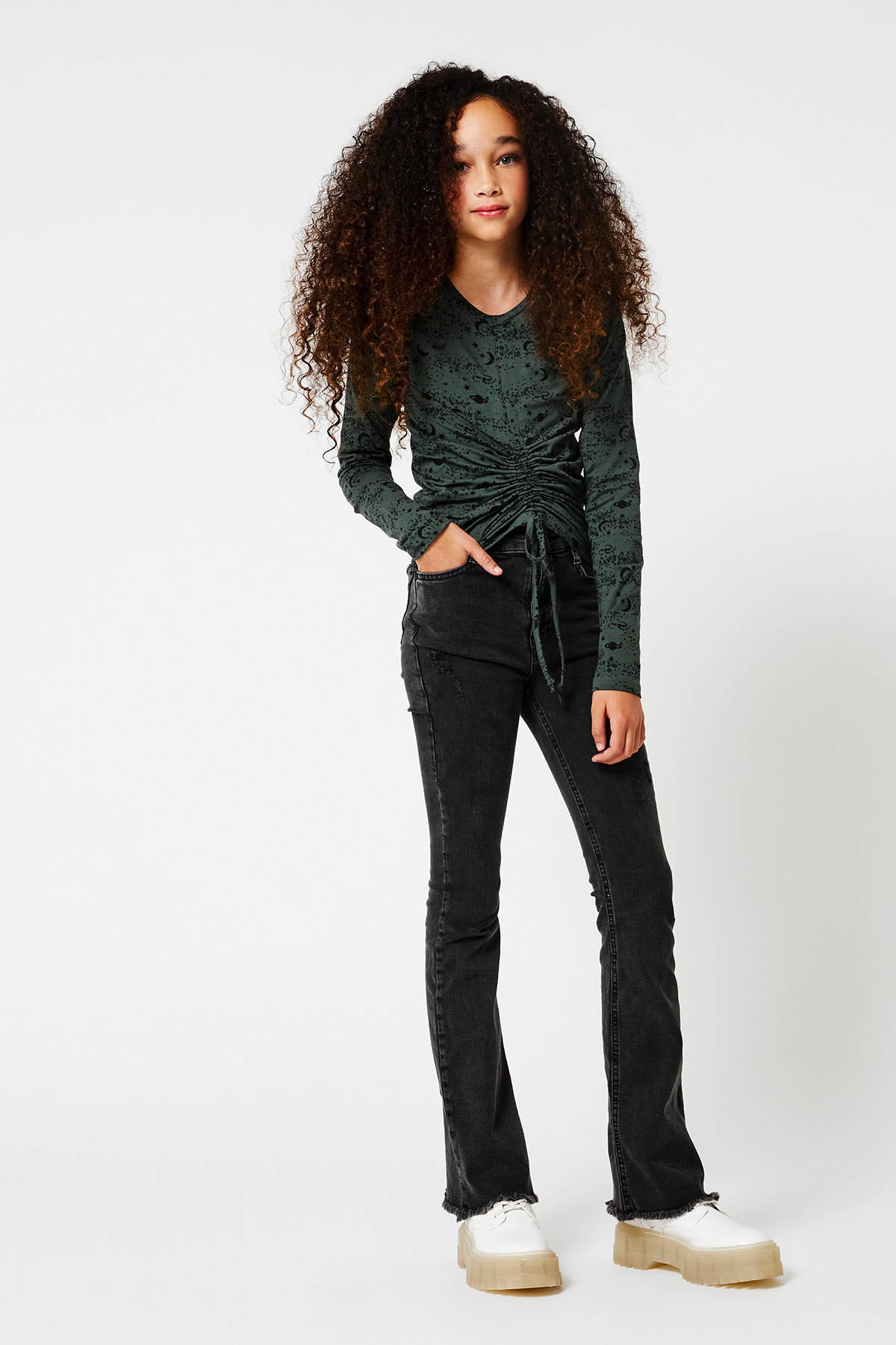 CoolCat Junior high waist flared jeans Klea dark grey | wehkamp