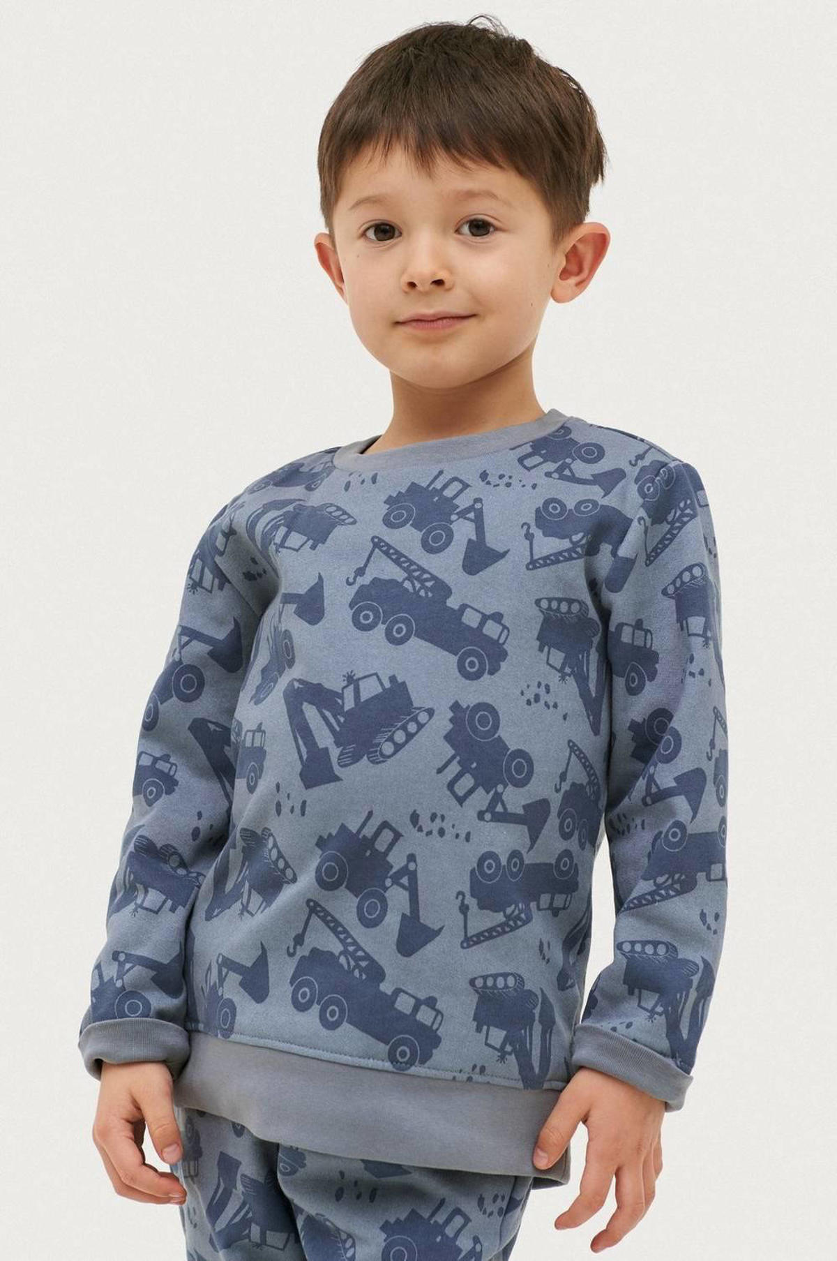 Ellos sweater Henry met all over print blauw/donkerblauw | wehkamp