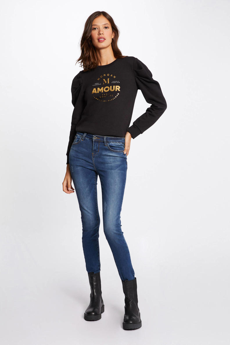 Morgan sweater met tekst en plooien zwart | wehkamp