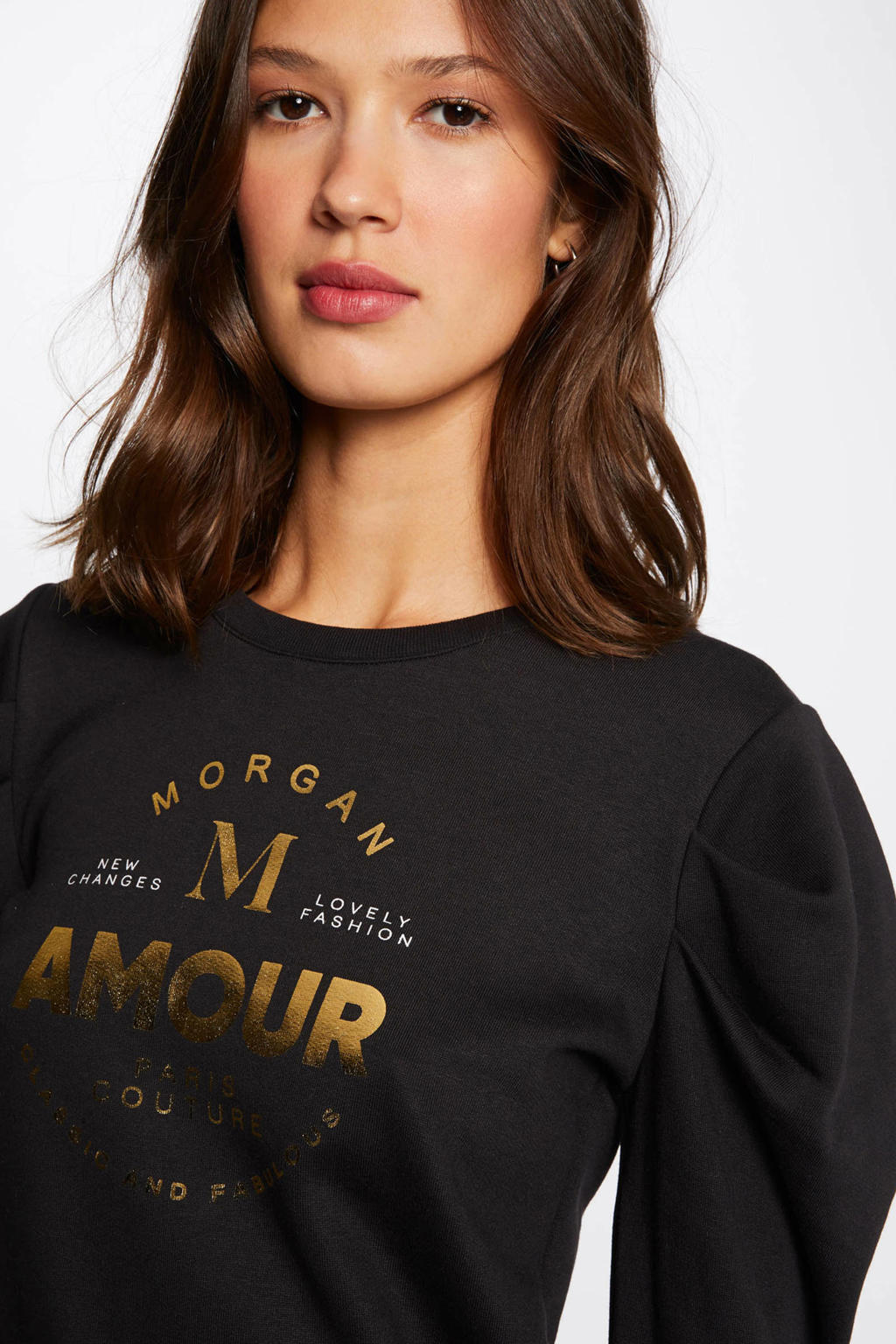 Morgan sweater met tekst en plooien zwart | wehkamp
