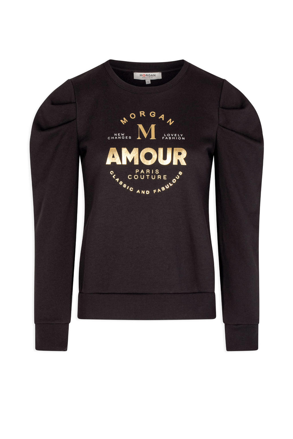 Morgan sweater met tekst en plooien zwart | wehkamp