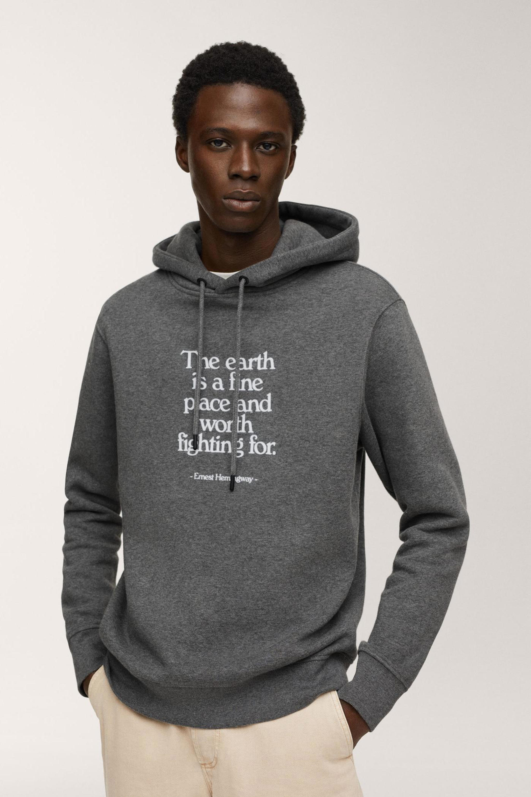 Mango Man hoodie met tekst antraciet | wehkamp