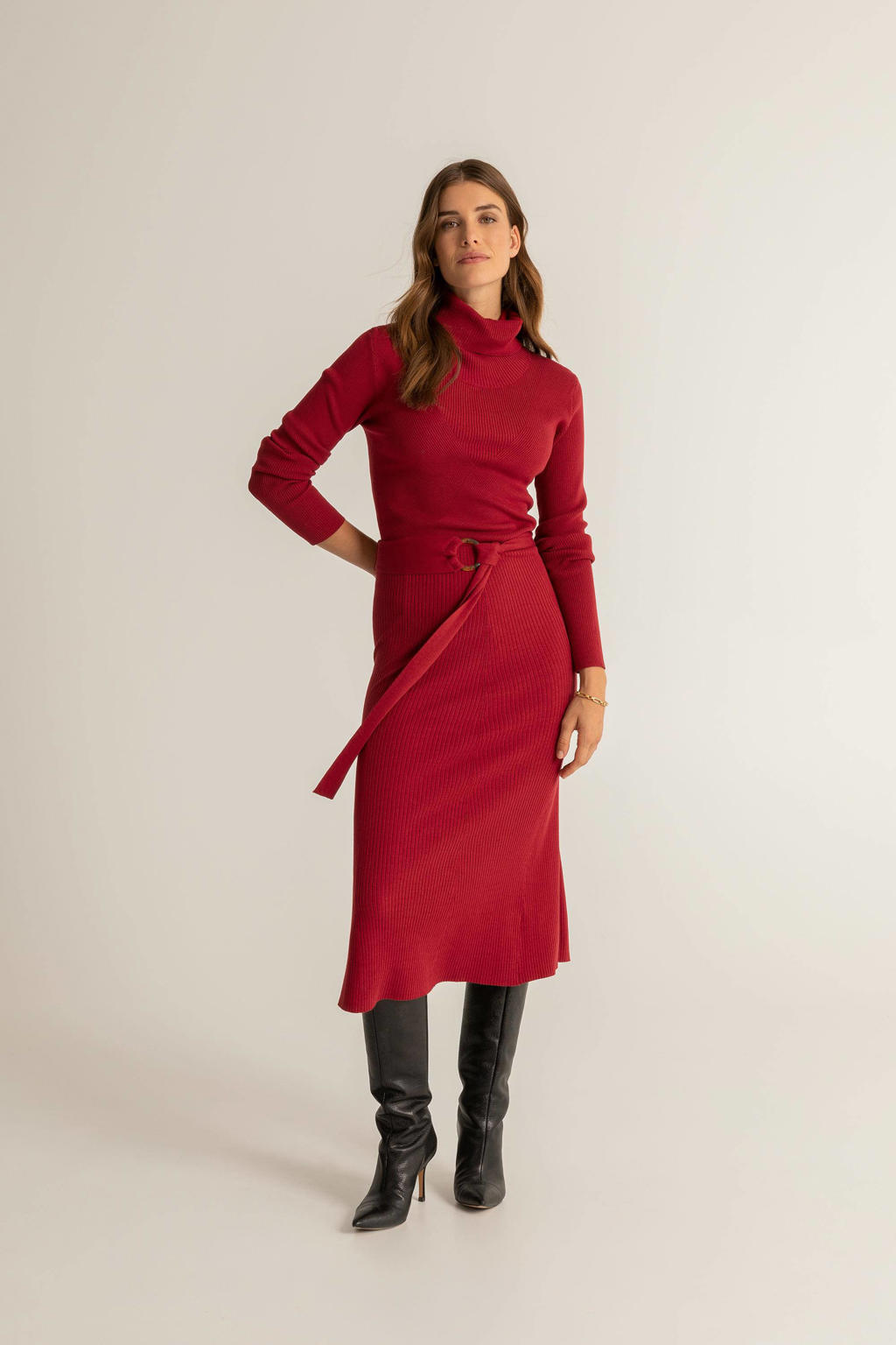 Expresso gebreide jurk met ceintuur rood | wehkamp