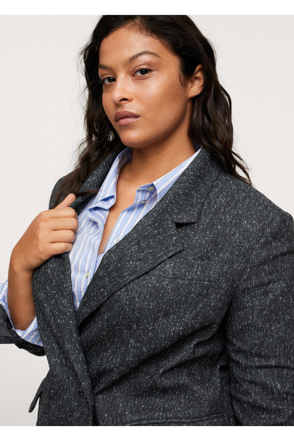 Mango Plus Size gemêleerde blazer grijs | wehkamp